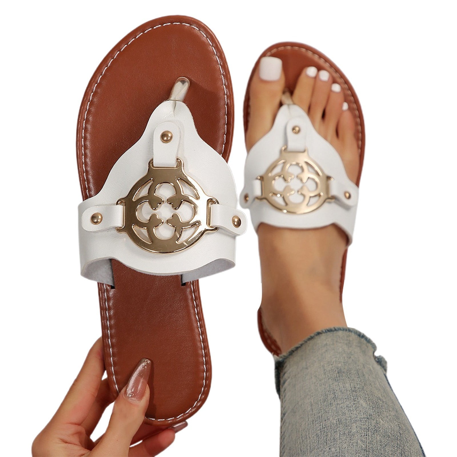 Daznico Women's Round Toe Flip Flops - Flat Comfortable Slippers for ...