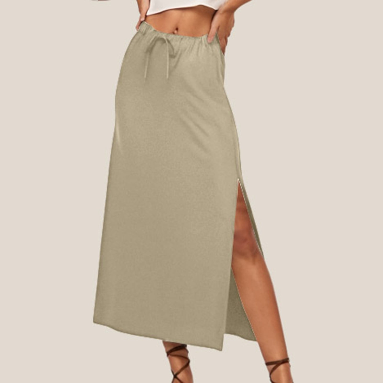 Daznico Women's Solid Color Casual Linen Pocket Slit Skirt - Midi Skirt ...