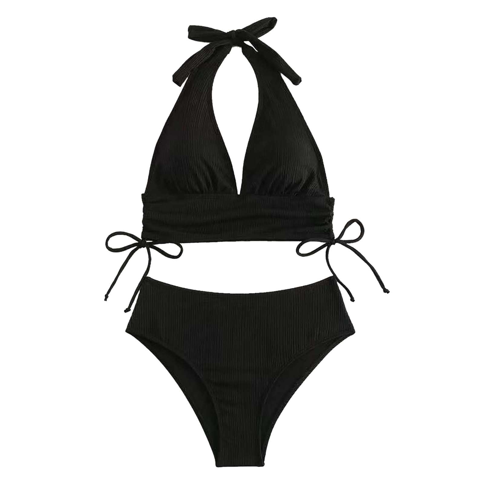 Daznico Women's Solid Color Tankini Set - Drawstring Side Tank Top ...