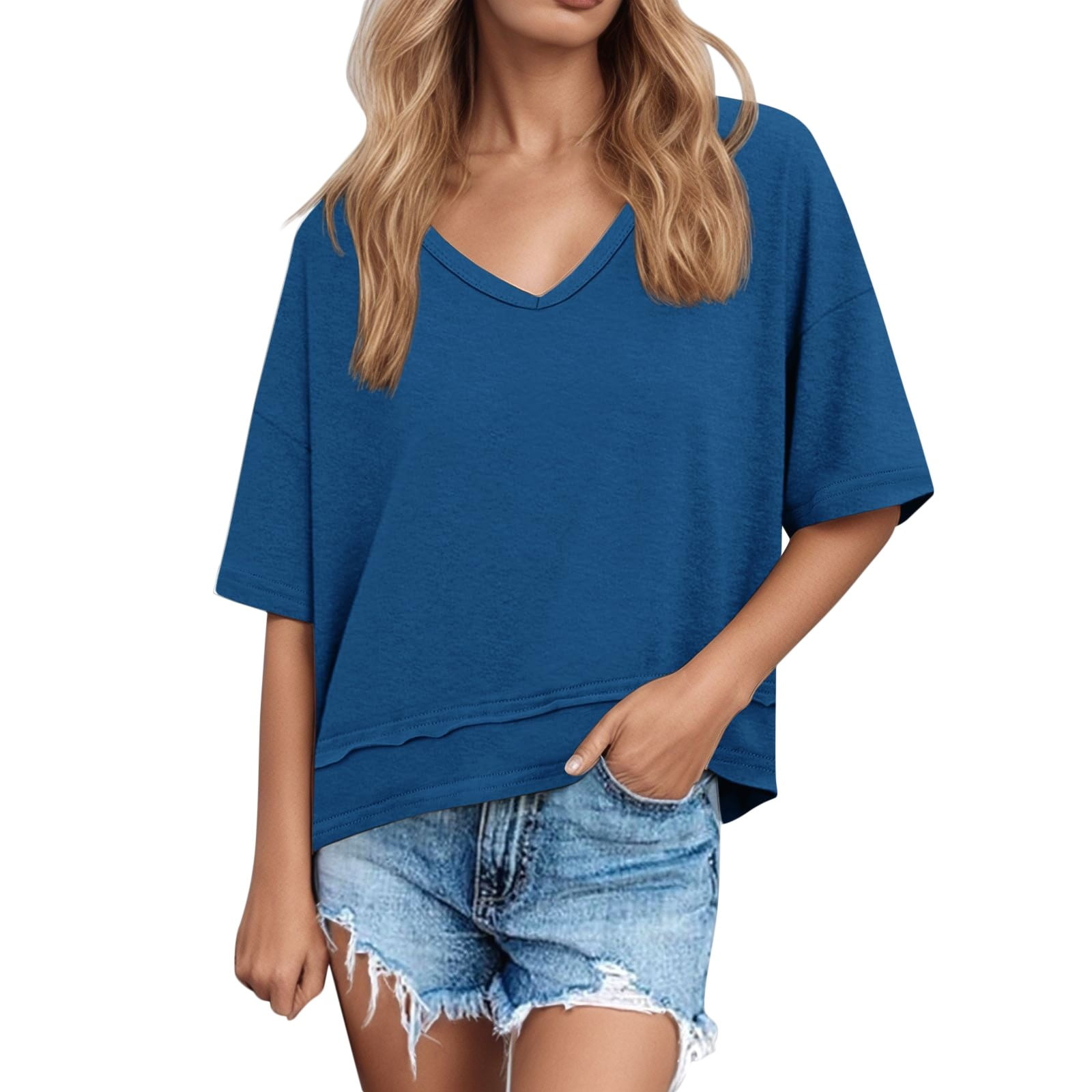 Daznico Women's Solid V-Neck Tee: Casual Short Sleeve T-Shirt | Lightweight & Breathable for ...