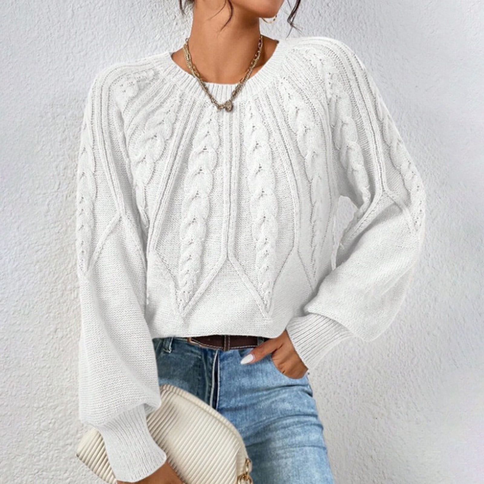 Daznico Women's Thread Sweater Casual Solid Color Crew Neck Long Sleeve ...