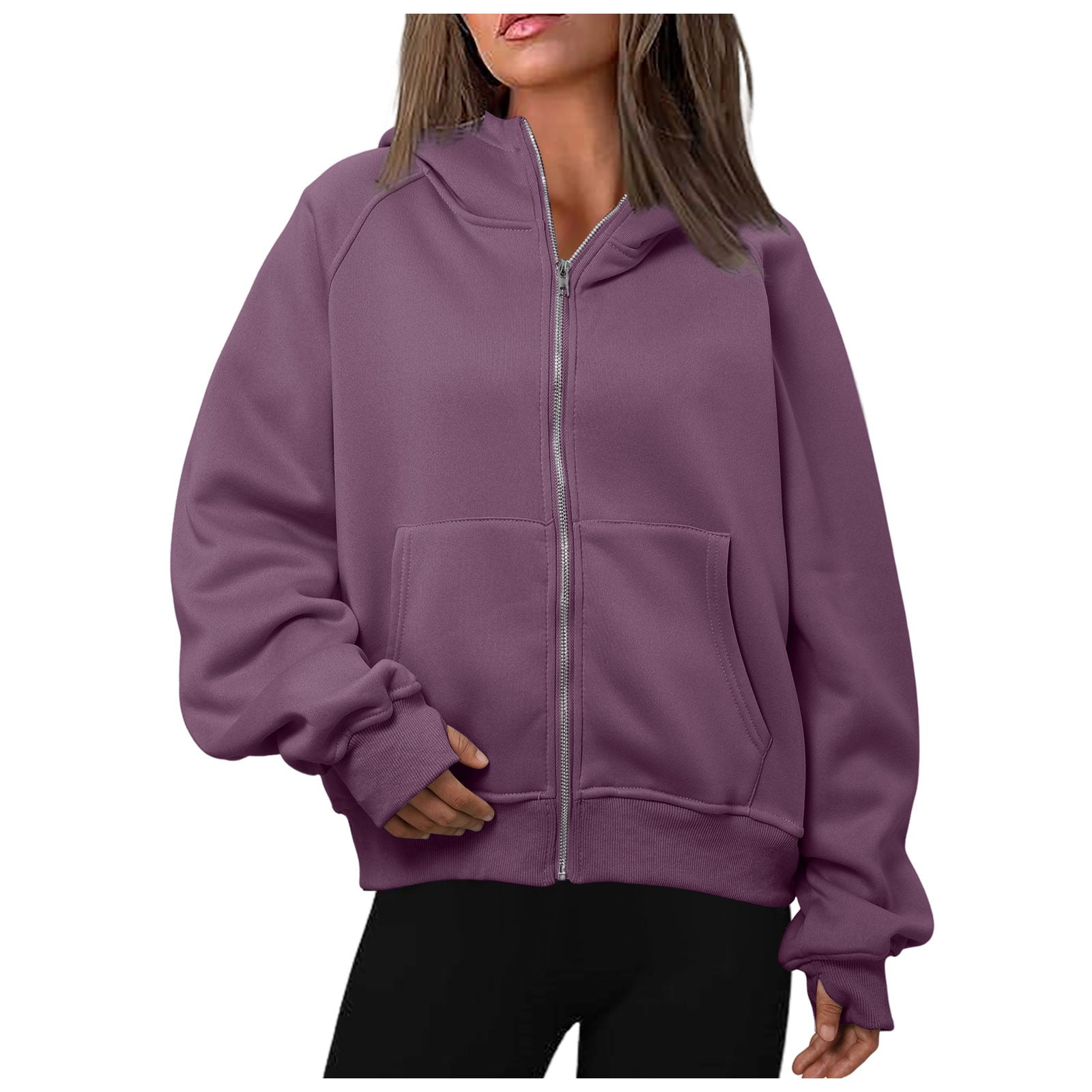Daznico Women's Zip-Up Hoodie Cardigan Loose Fit Long Sleeve -Lined ...