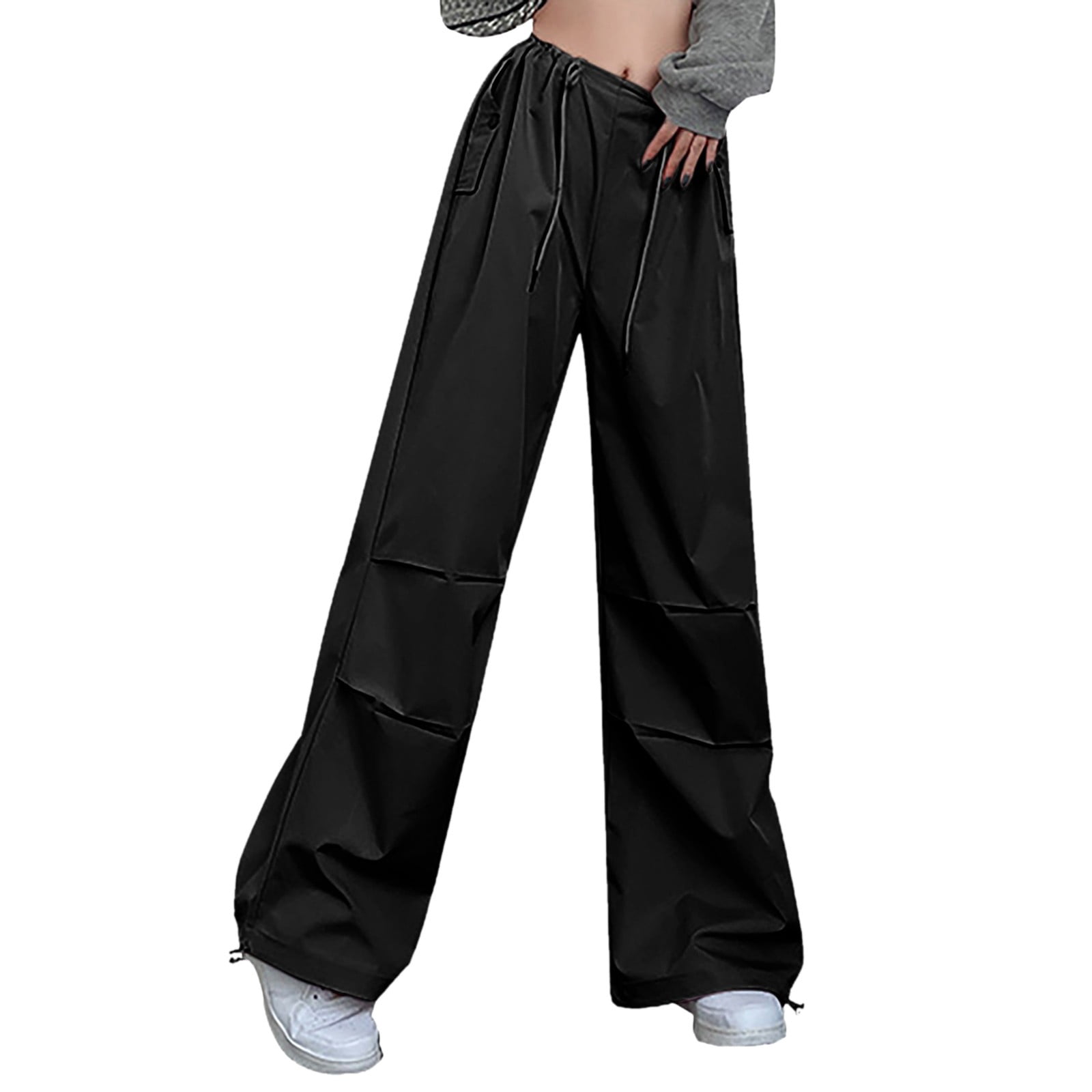 Daznico Womens Parachute Pants Wide Leg Baggy Pants Y2k Elastic Waist