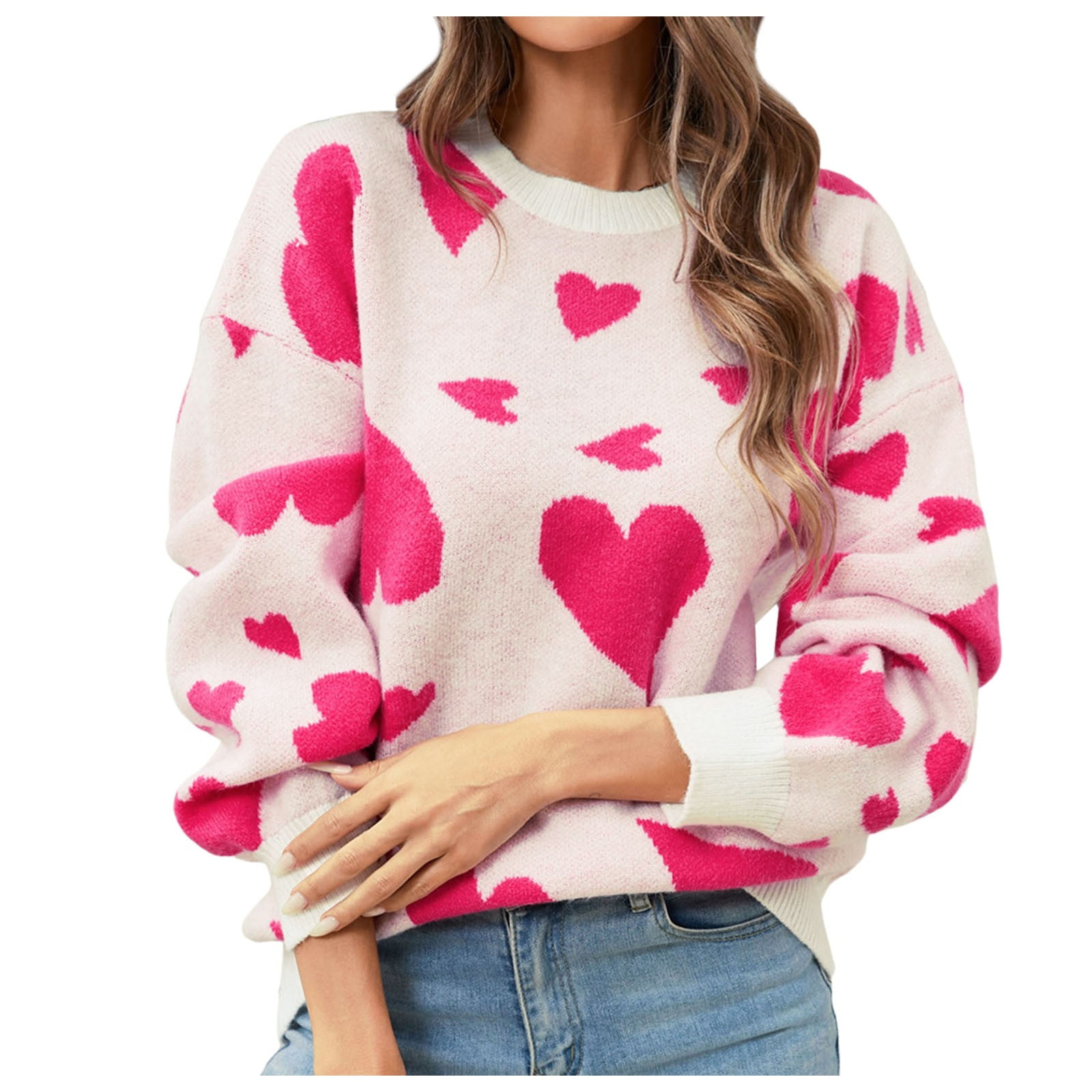 Daznico Womens Sweater,Women's Cute Heart Pullover Sweaters Long Sleeve ...