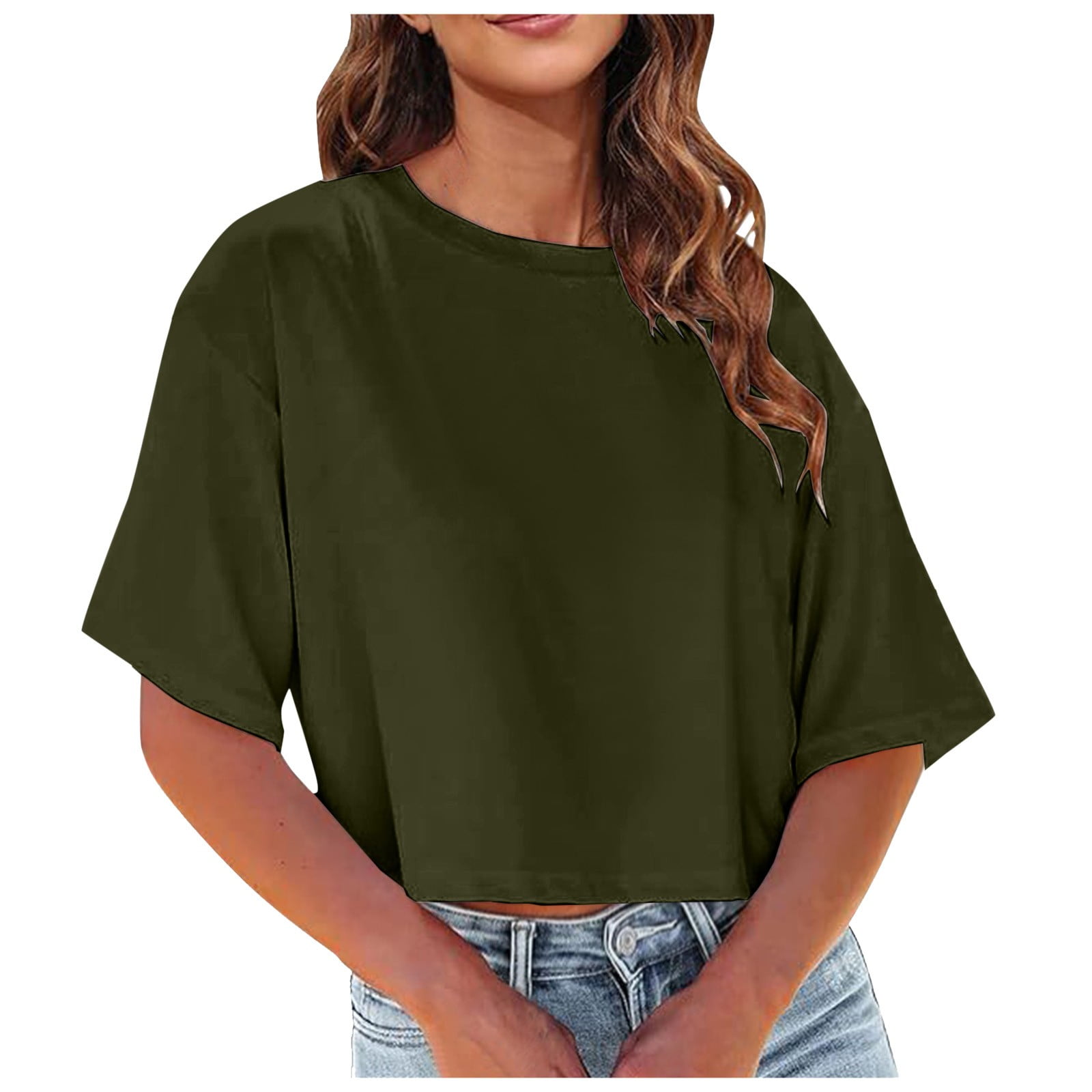 Daznico Womens Tops - Women's Crew Neck Cropped T Shirts Short Sleeve ...
