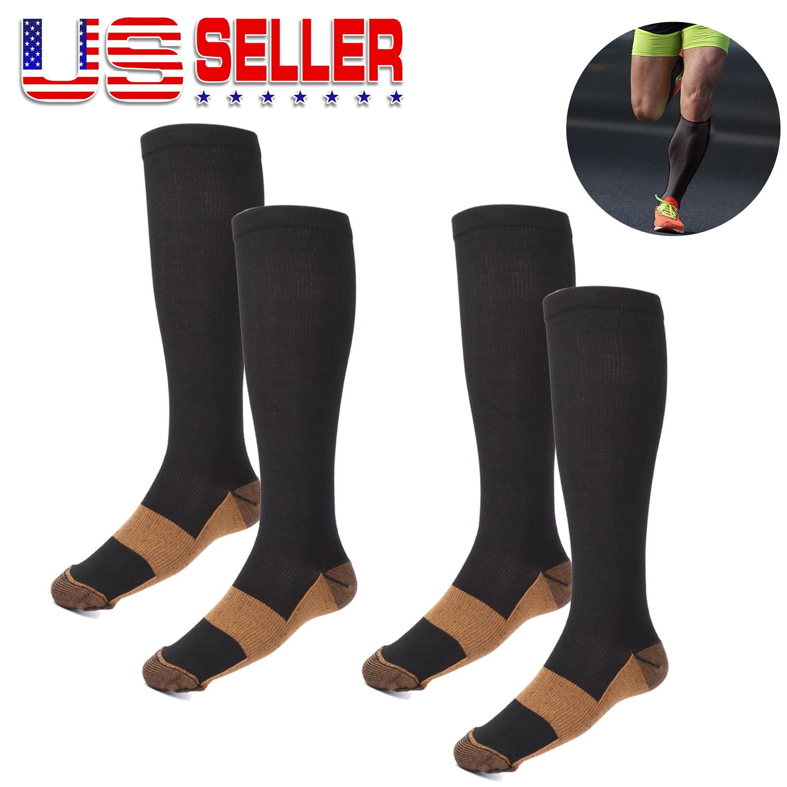 Dazone 2 Pairs Copper Knee High Compression Socks For Men & Women-Best ...