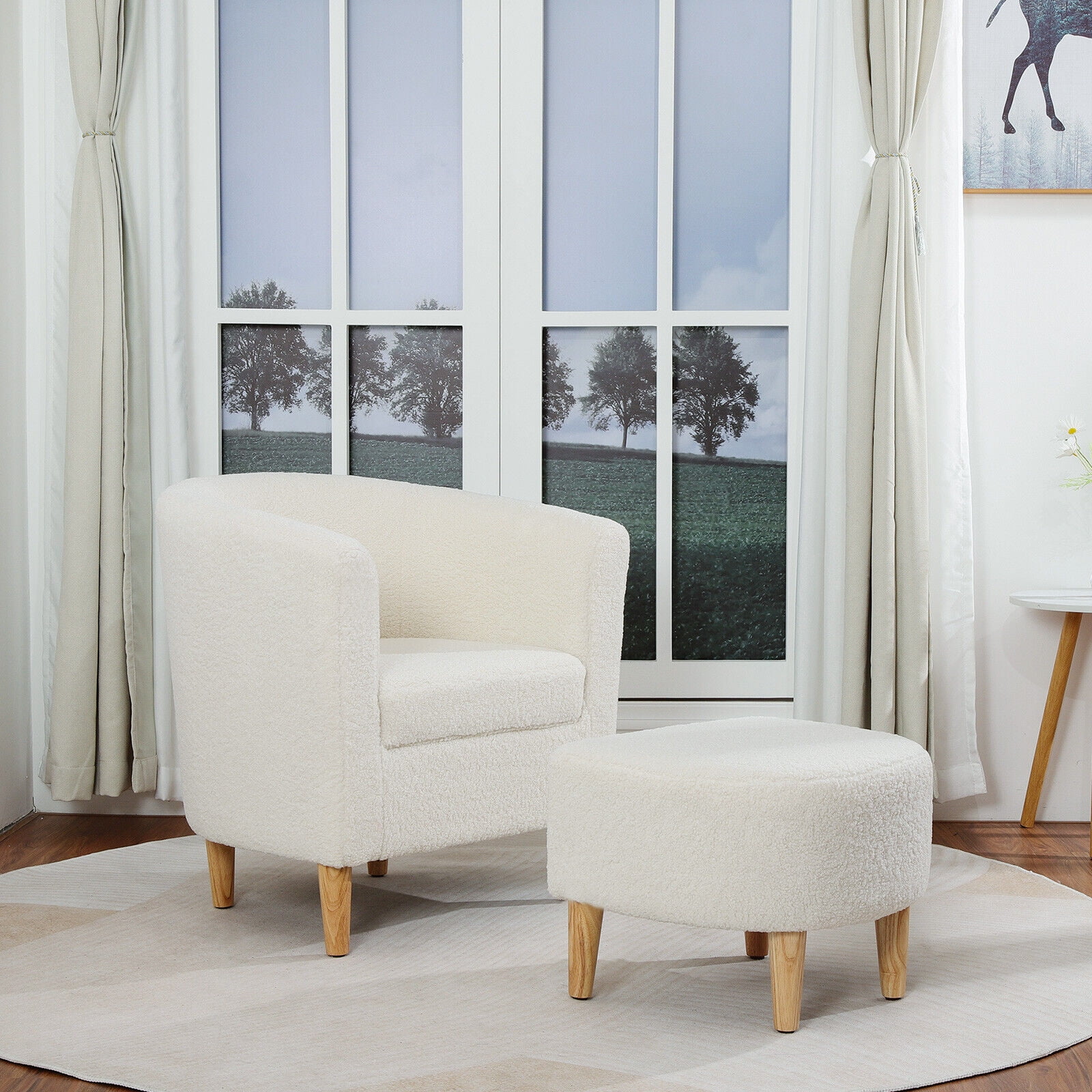 Dazone Teddy Sherpa Upholstered Chair with Ottoman Set, Modern Leisure ...
