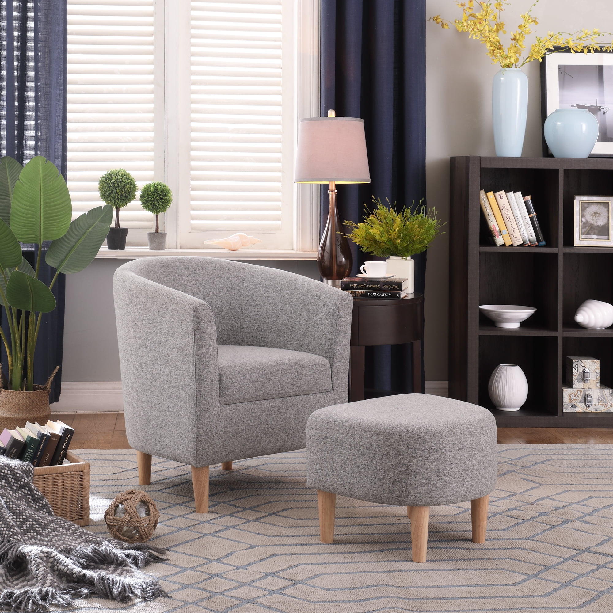 Dazone Single Armchair & Ottoman Set, Wingback Design, Gray and Brown ...