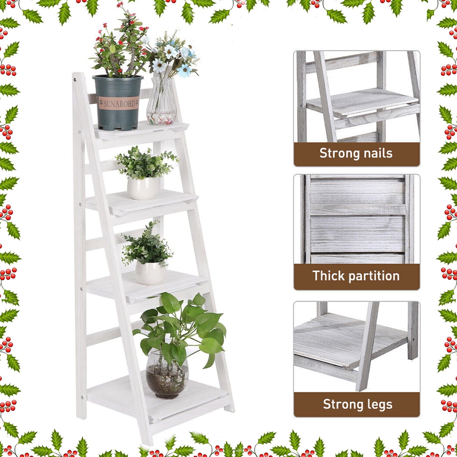 Dazone 4-Tier Foldable Plant Stand Shelf, Indoor/Outdoor Corner Garden ...