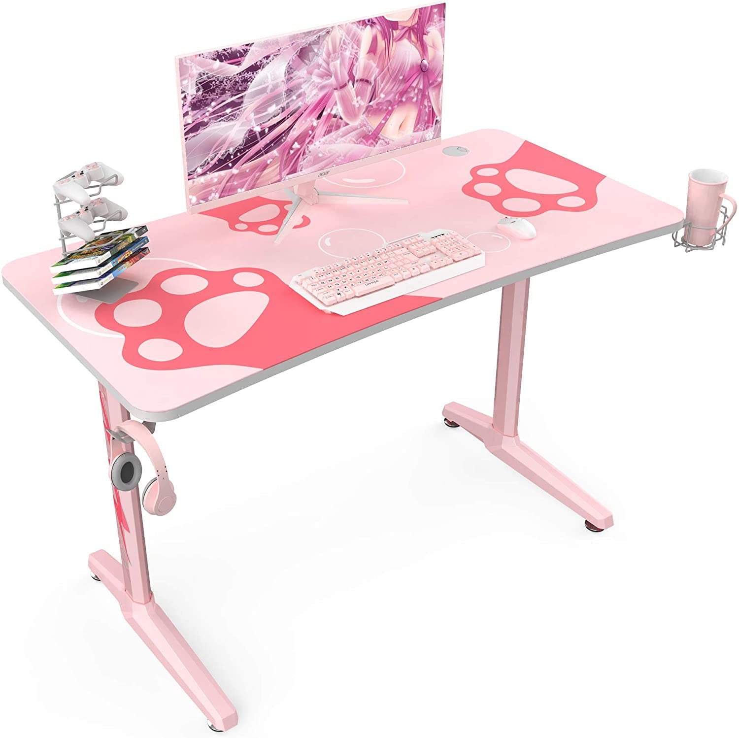 Dazone Pink Gaming Desk, 47 inch Home Office Computer Desk Table With ...