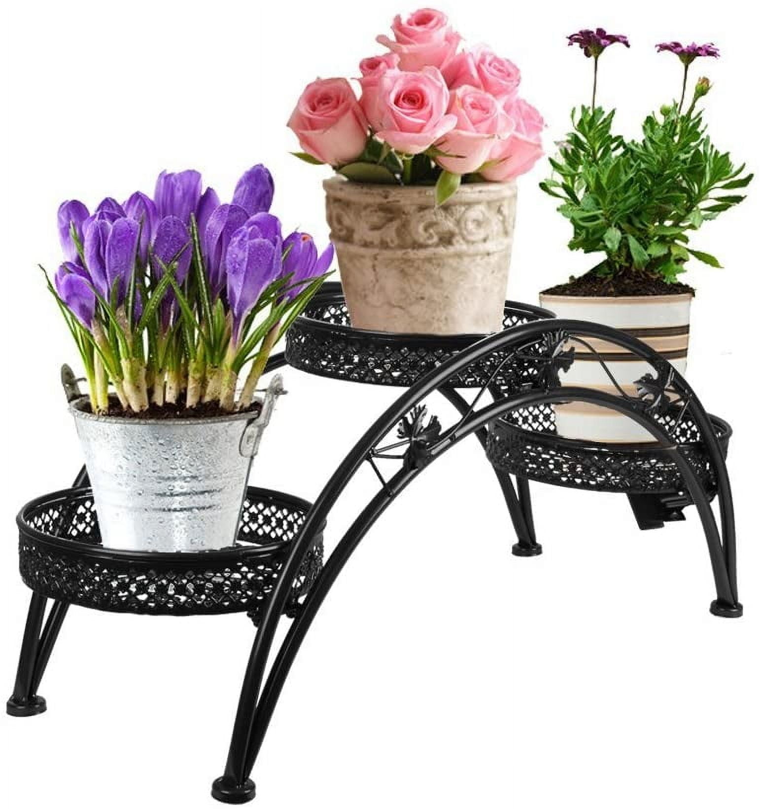 Dazone® Wrought Iron Pot Plant Stand for Three Plants Indoor or Outdoor ...