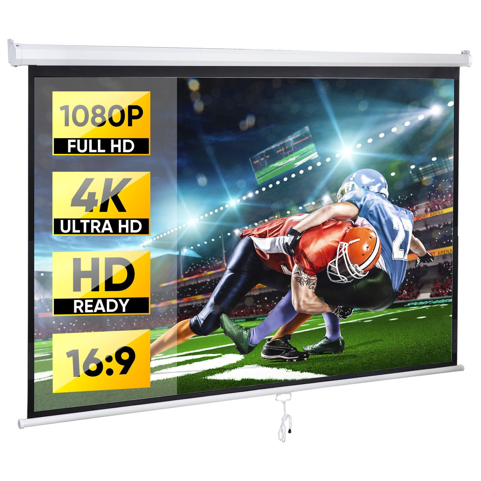 DazzAura 120"/100"/80" Projector Screen Manual Pull Down Projection Screen Home Theater ...