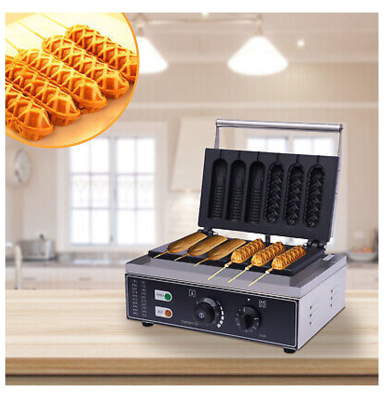 DazzAura 1500 W Electric Waffle Maker Machine 6 Slots Hot Dog Waffle ...