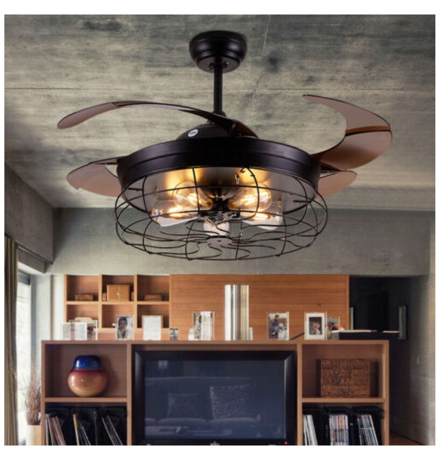 DazzAura 42" Farmhouse Ceiling Fan Light Fixture Retractable Chandelier ...