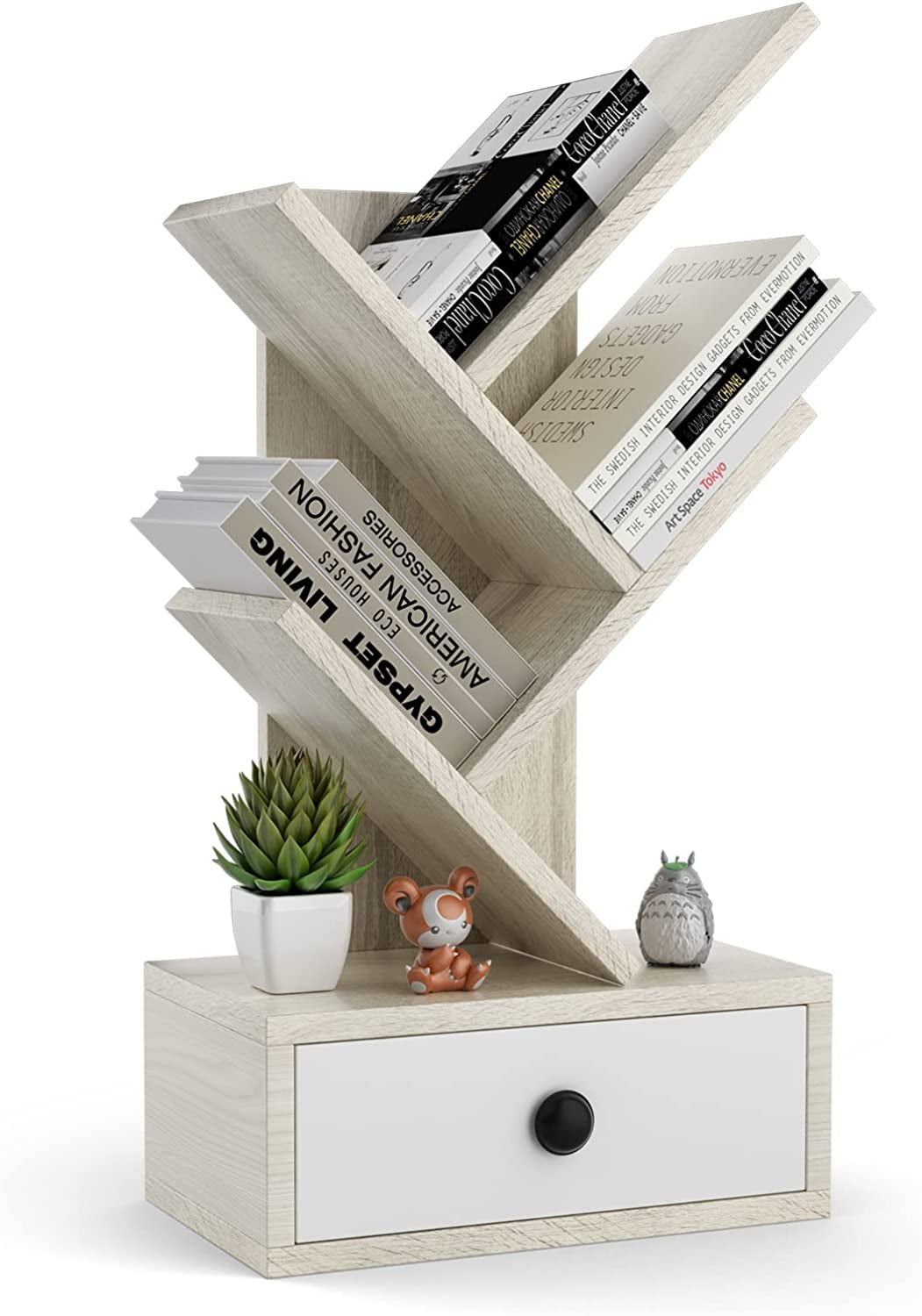 DazzAura 5-Tier Tree Bookshelf with Drawer, Desktop Bookshelf for Desk ...