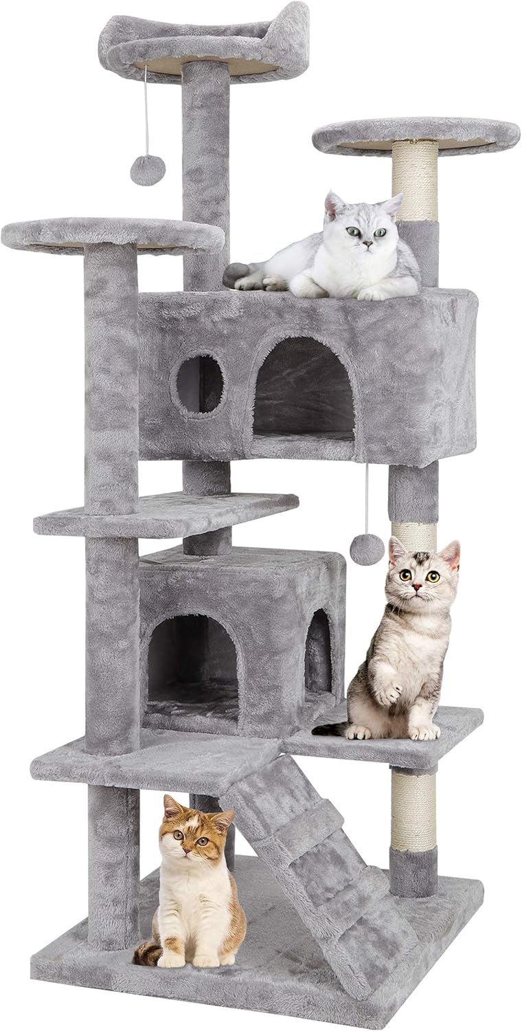 DazzAura 54 inches Cat Tree with Sisal-Covered Scratching Posts and 2 ...