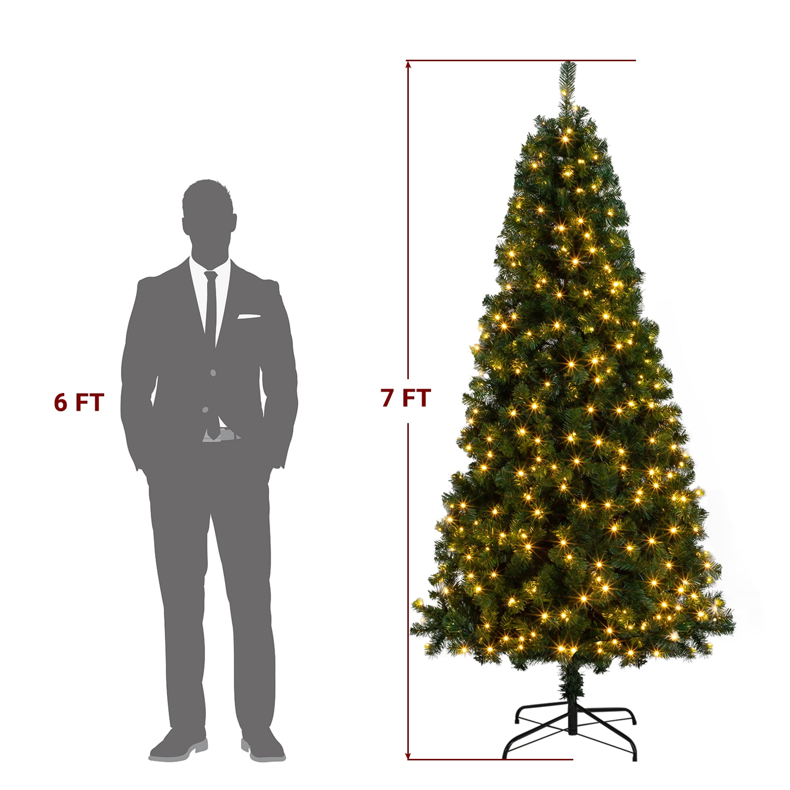 DazzAura 7ft Pre-lit Artificial Christmas Tree Hinged Spruce Pencil ...