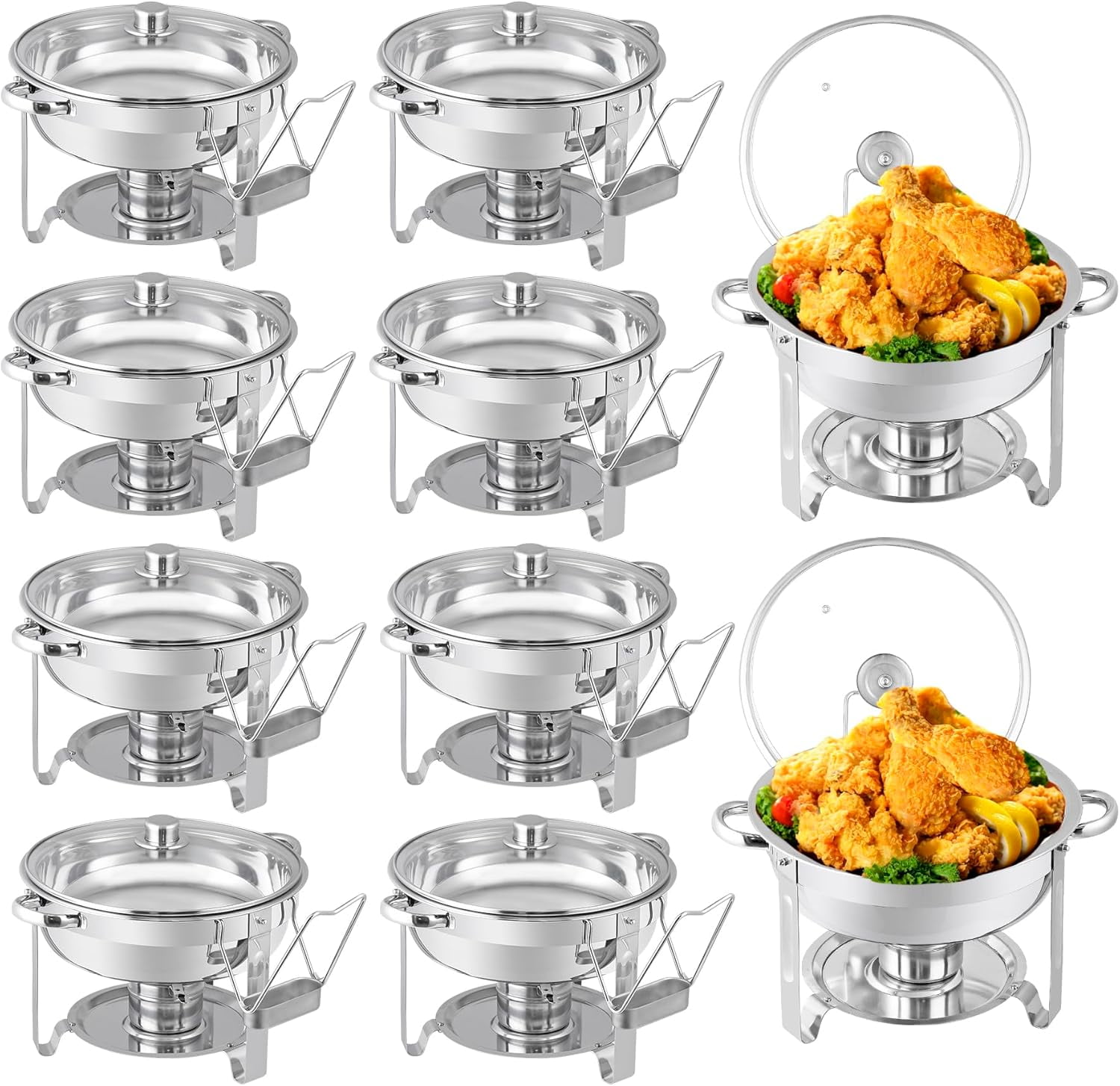 DazzAura Chafing Dishes for Buffet 10 Pack, 5QT Stainless Steel Chafing ...