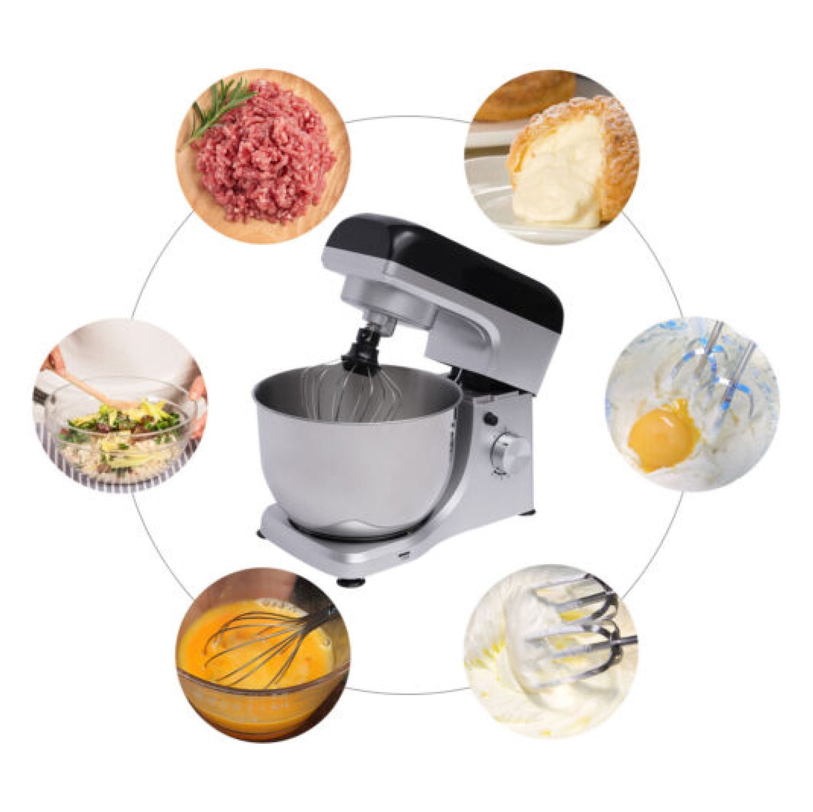 DazzAura Electric Countertop Food Stand Mixer 500W 8 Speed 4.8QT Tilt ...