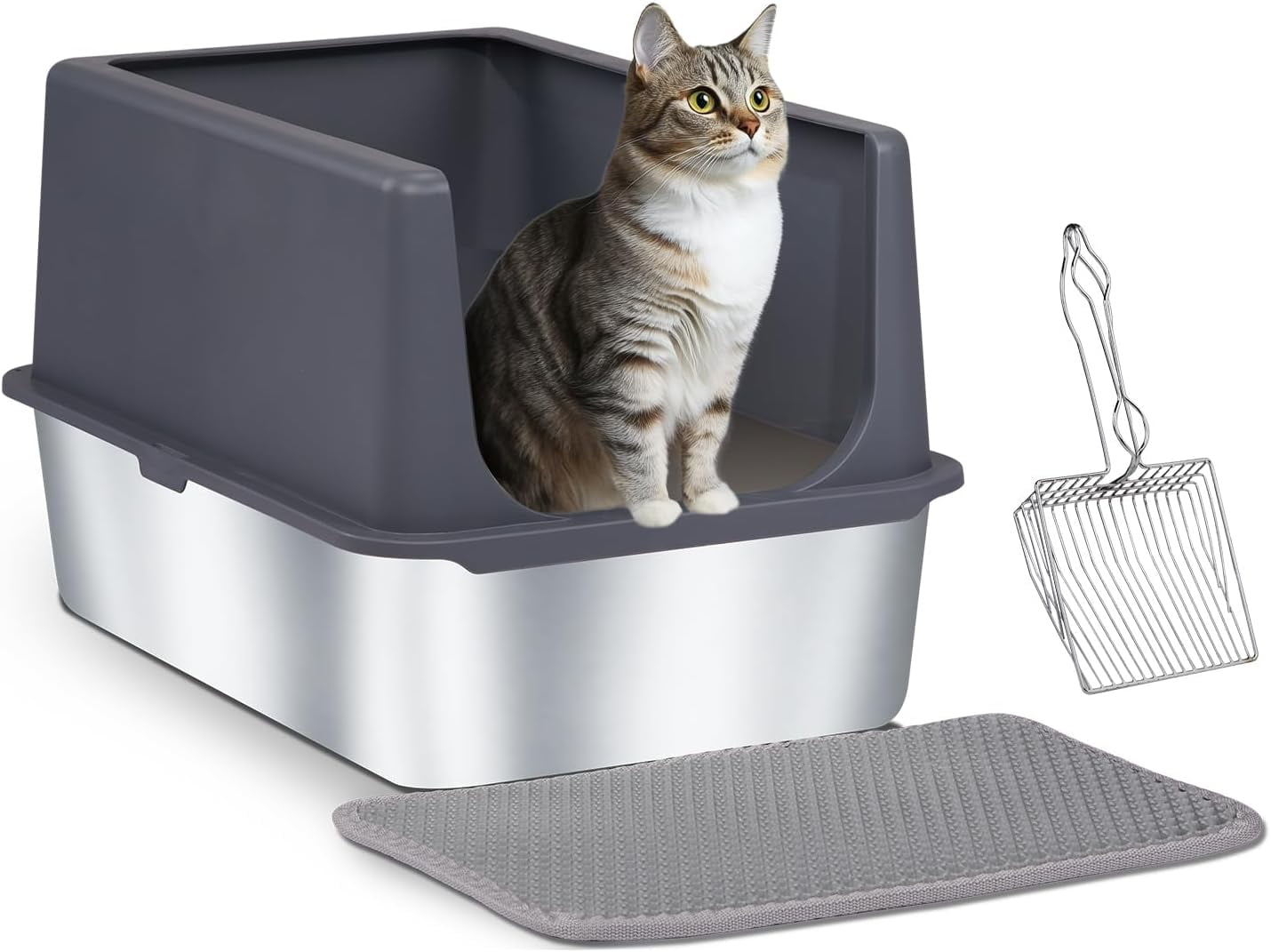 DazzAura Enclosed Stainless Steel Cat Litter Box with Lid, 23.6" XL ...