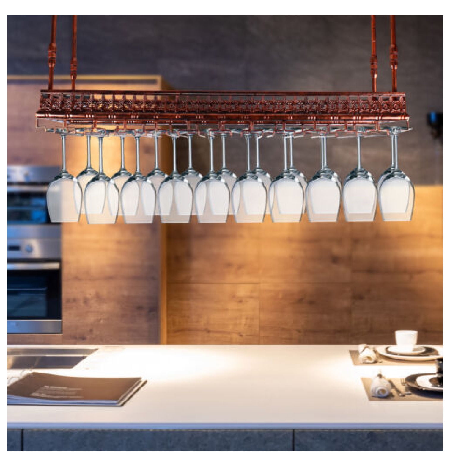 DazzAura Home Ceiling Mounted Bar Wine Rack Shelf 40 Goblet Glass ...