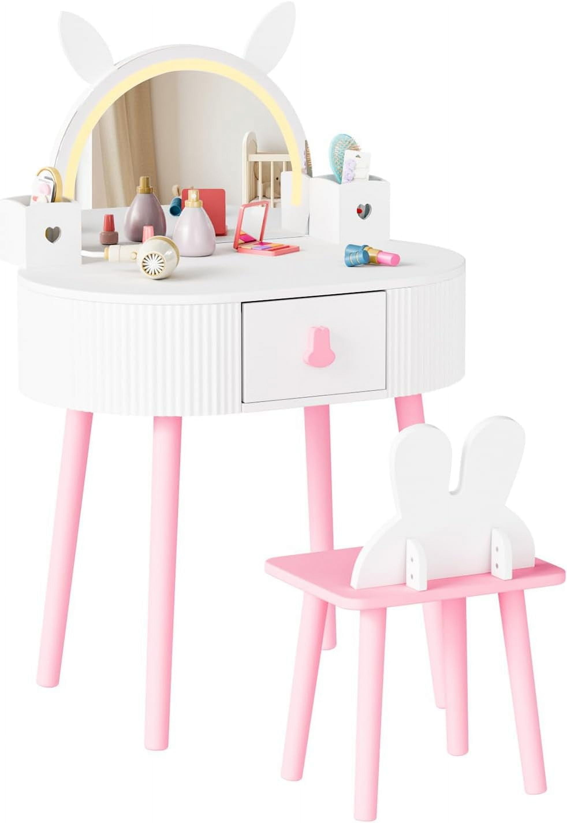 DazzAura Kids Vanity with Lights, Girls Vanity Set w/Touch Screen 3 ...