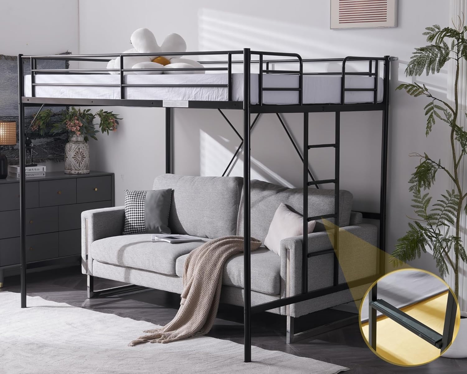 DazzAura Loft Bed Full Size with Flat Rungs for Adults, Kids and Young ...