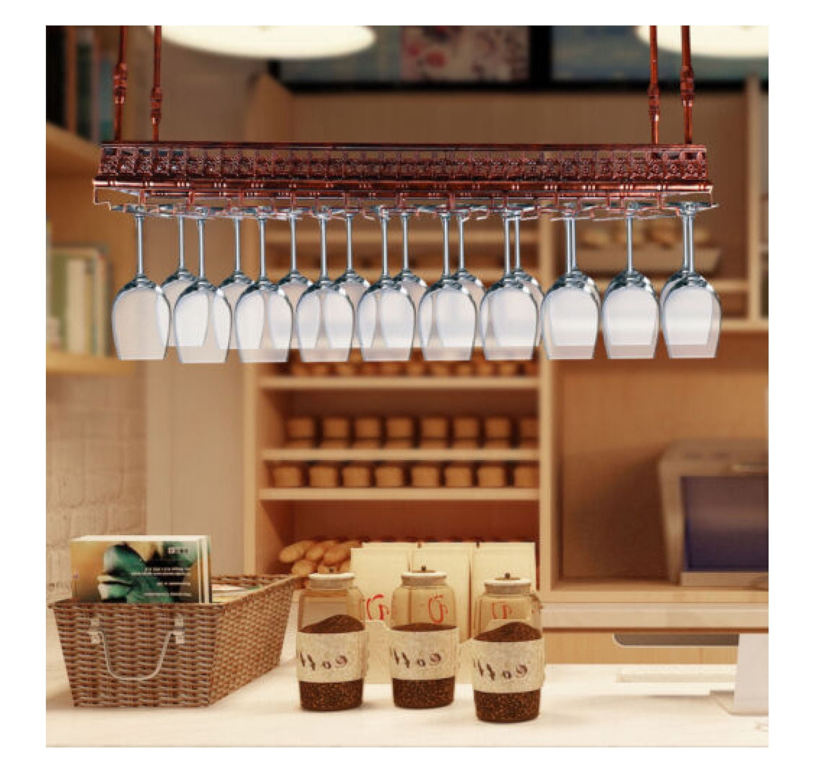 DazzAura Metal Bar Wine Glass Hanging Rack Ceiling-Mounted Cup Hanger ...
