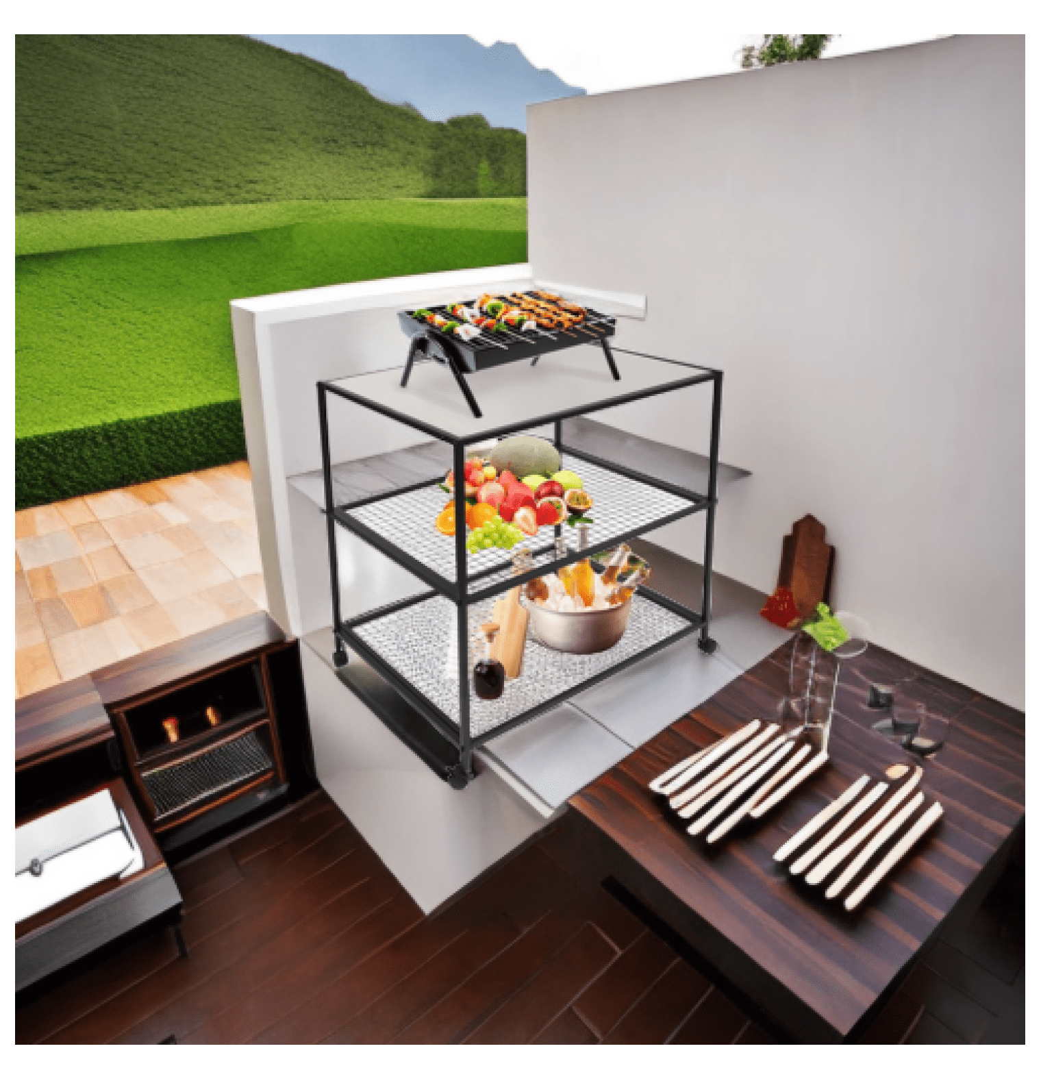 DazzAura Outdoor Prep Dining Table Movable Pizza Oven Stand For Patio ...