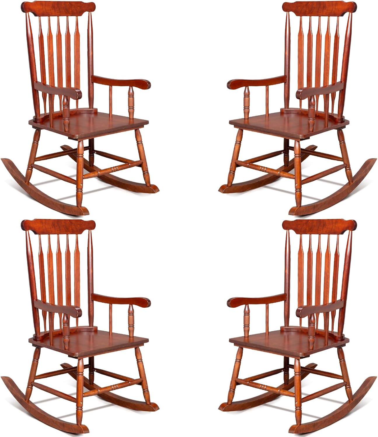 DazzAura Outdoor Rocking Chair, Solid Wooden Frame High Back Rocker ...