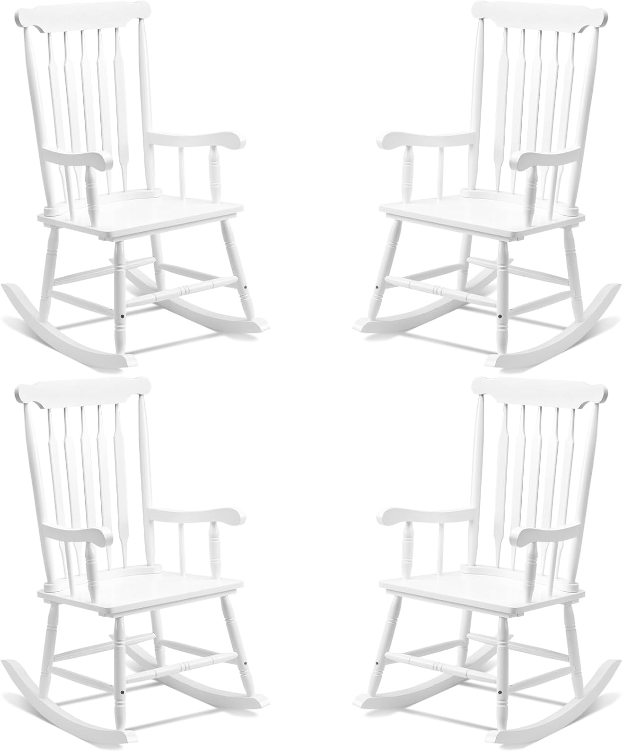 DazzAura Outdoor Rocking Chair, Solid Wooden Frame High Back Rocker ...