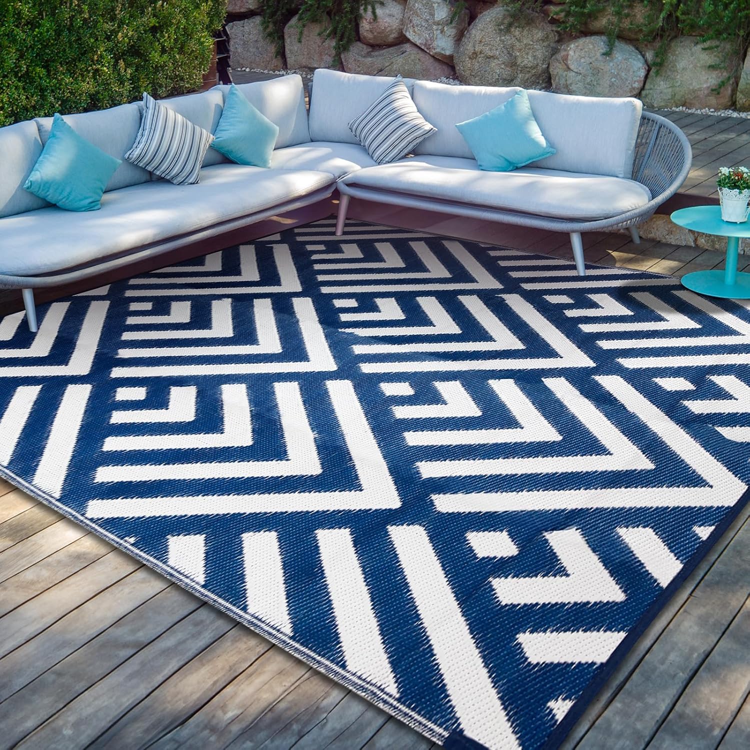 DazzAura Outdoor Rug, 9'x12' Plastics Straw Rug Waterproof and Portable ...