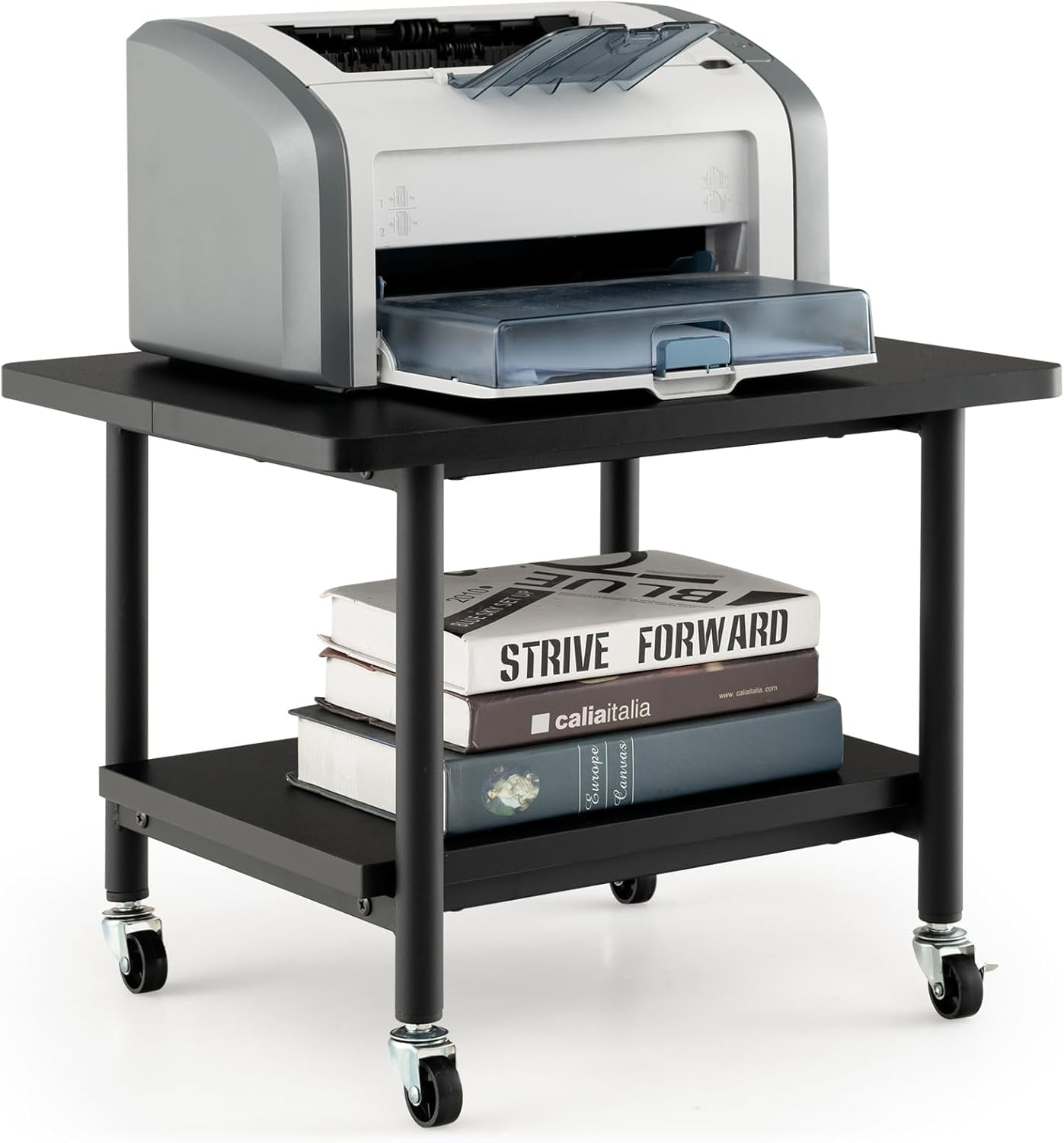 DazzAura Printer Stand with Storage, Under Desk Printer Table with 4 ...