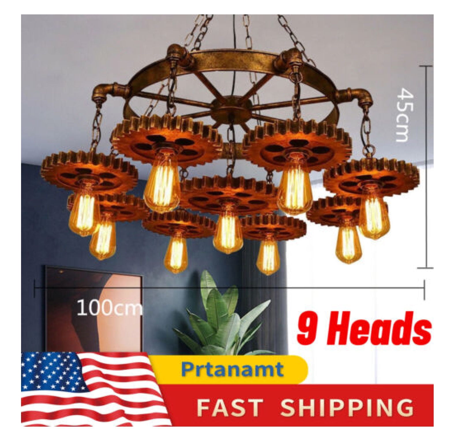 DazzAura Rustic Steampunk Gear Chain Chandelier Light Metal Pendant ...