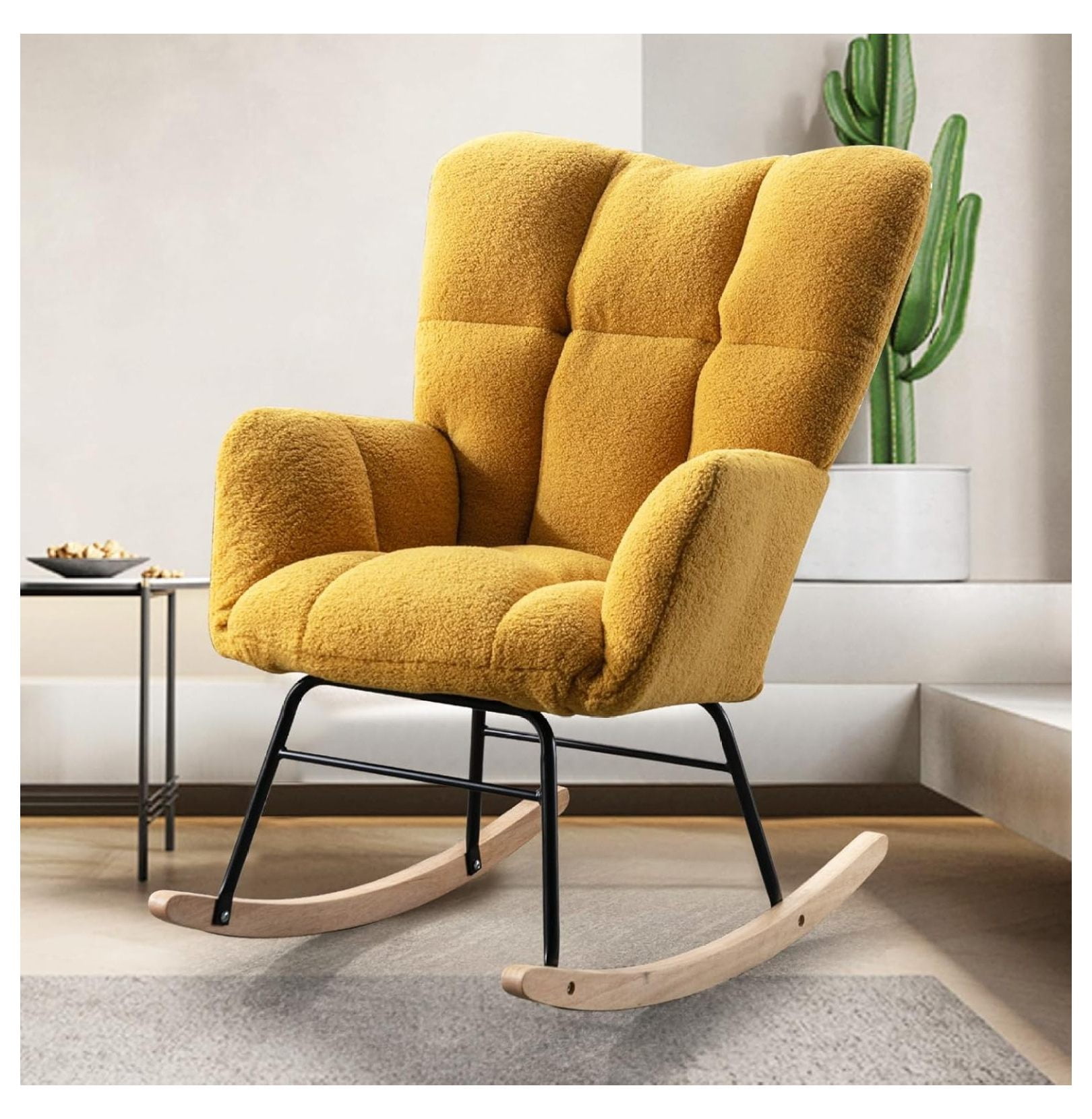 DazzAura Teddy Fabric Rocking Chair, Upholstered Rocker Armchair with ...