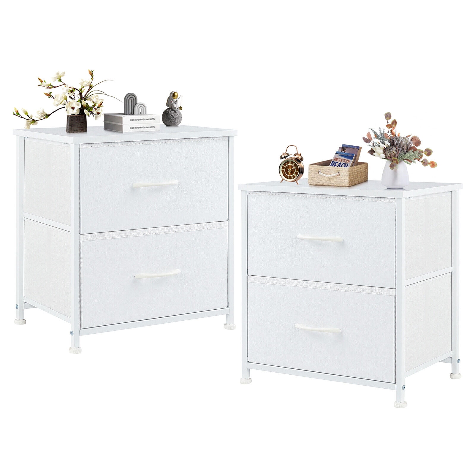 DazzAura White Nightstand, 2 Drawer Dresser for Bedroom, Small Night ...