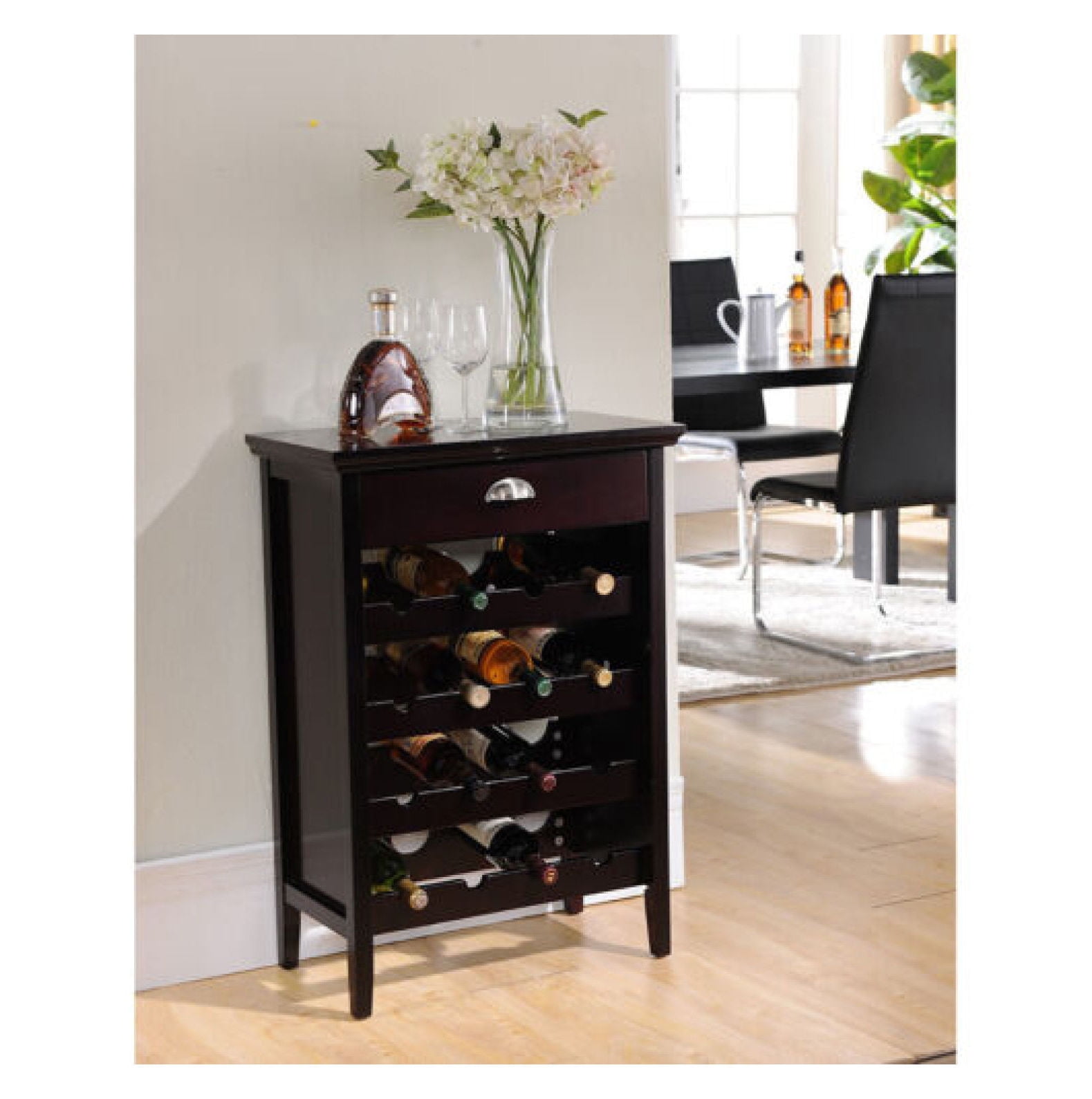 DazzAura - Wood Buffet Wine Rack Cabinet with Drawer, Dark Cherry ...