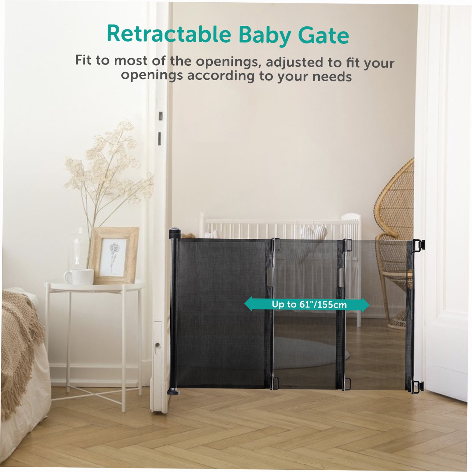 Dazzduo Retractable Safety Gate, 34" Tall, 61" Wide, Indoor Fence for ...