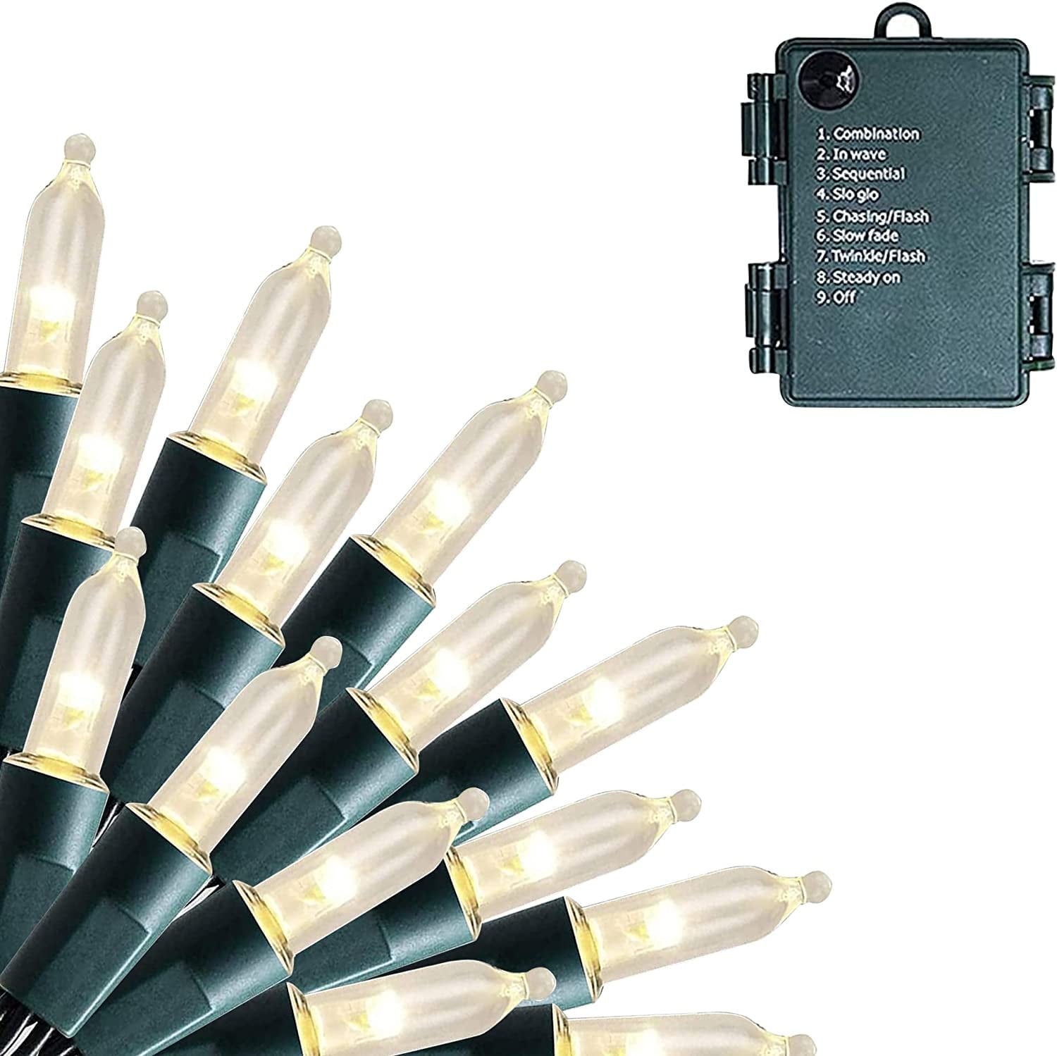 Dazzle Bright 50 LED Batter Operated Christmas Lights, 16 FT Waterproof ...