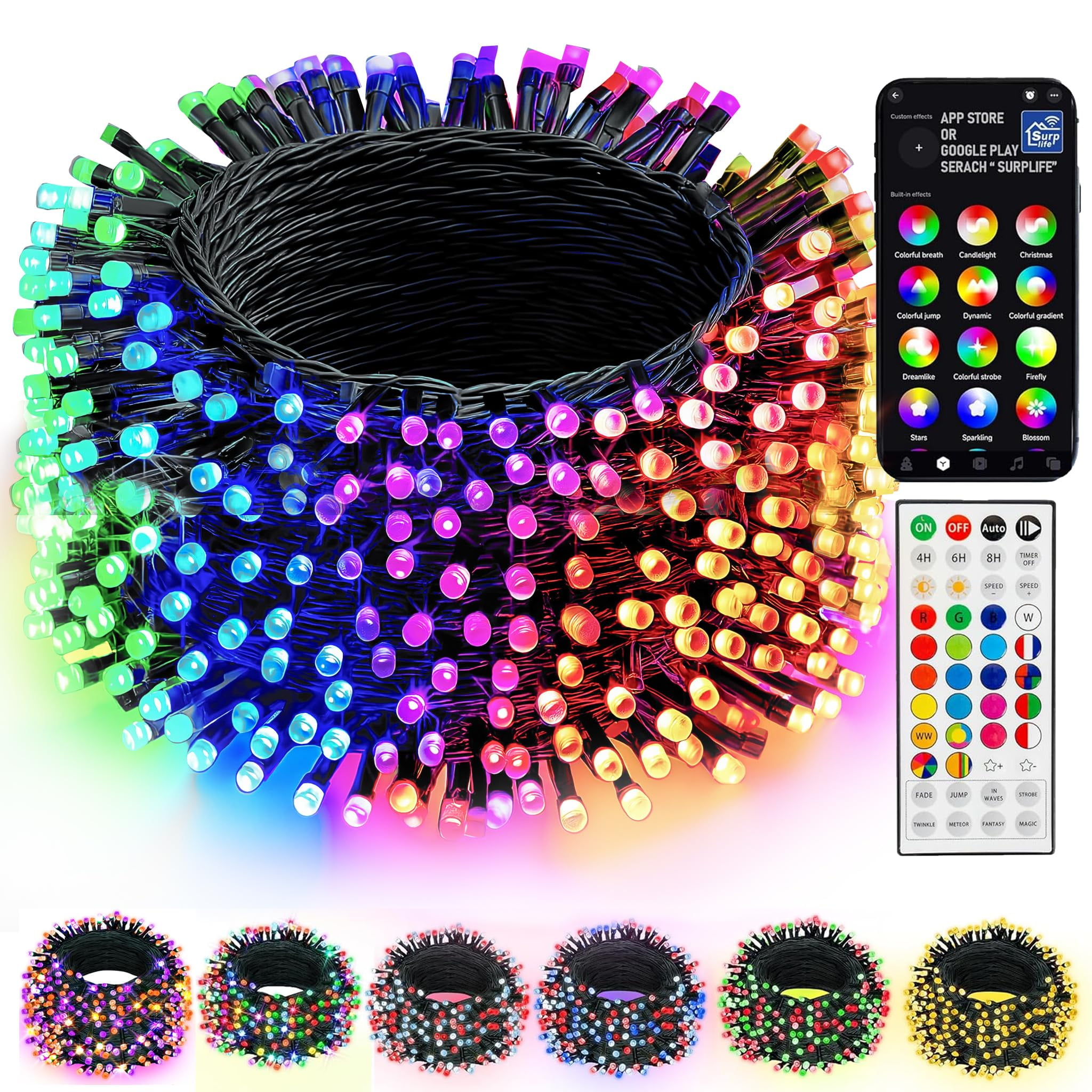 Dazzle Bright Smart Color Changing Christmas Lights, 66FT 200 LED RGB ...