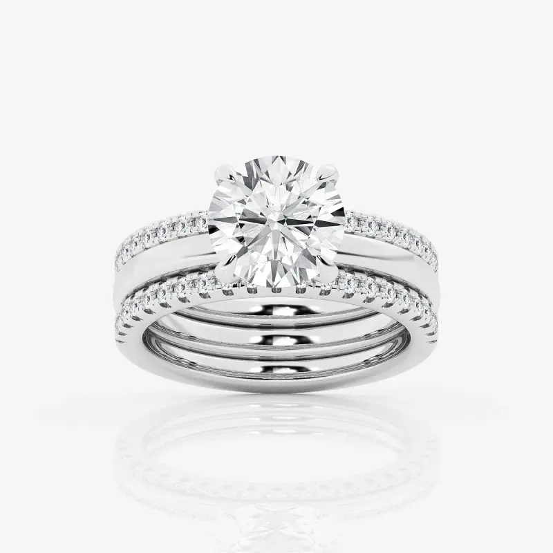 Dazzle Jewel Round Cut 1.6 Ct VVS1/D Diamond Trio Ring Set - White Gold ...