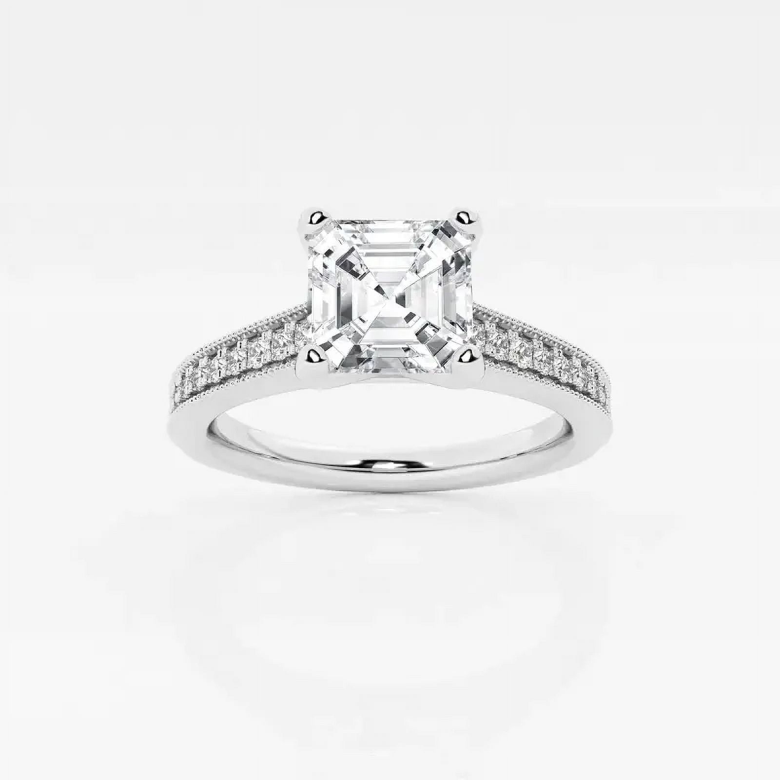 Dazzle Jewelry 1.7 Ct Asscher Cut Moissanite Engagement Ring - Milgrain Solitaire with Accents ...