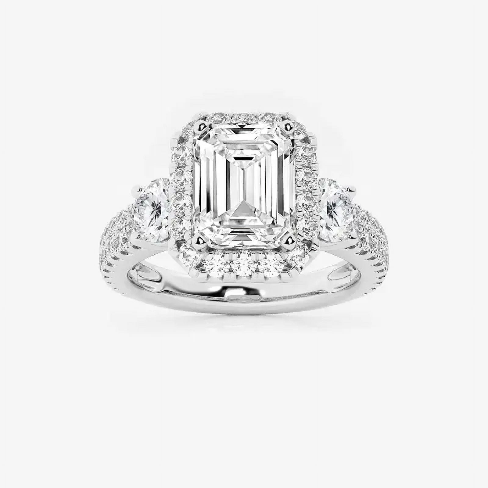 Dazzle Jewelry Timeless 2.2 Ct Emerald Cut Halo Engagement Ring - Moissanite Ring - 14K White ...