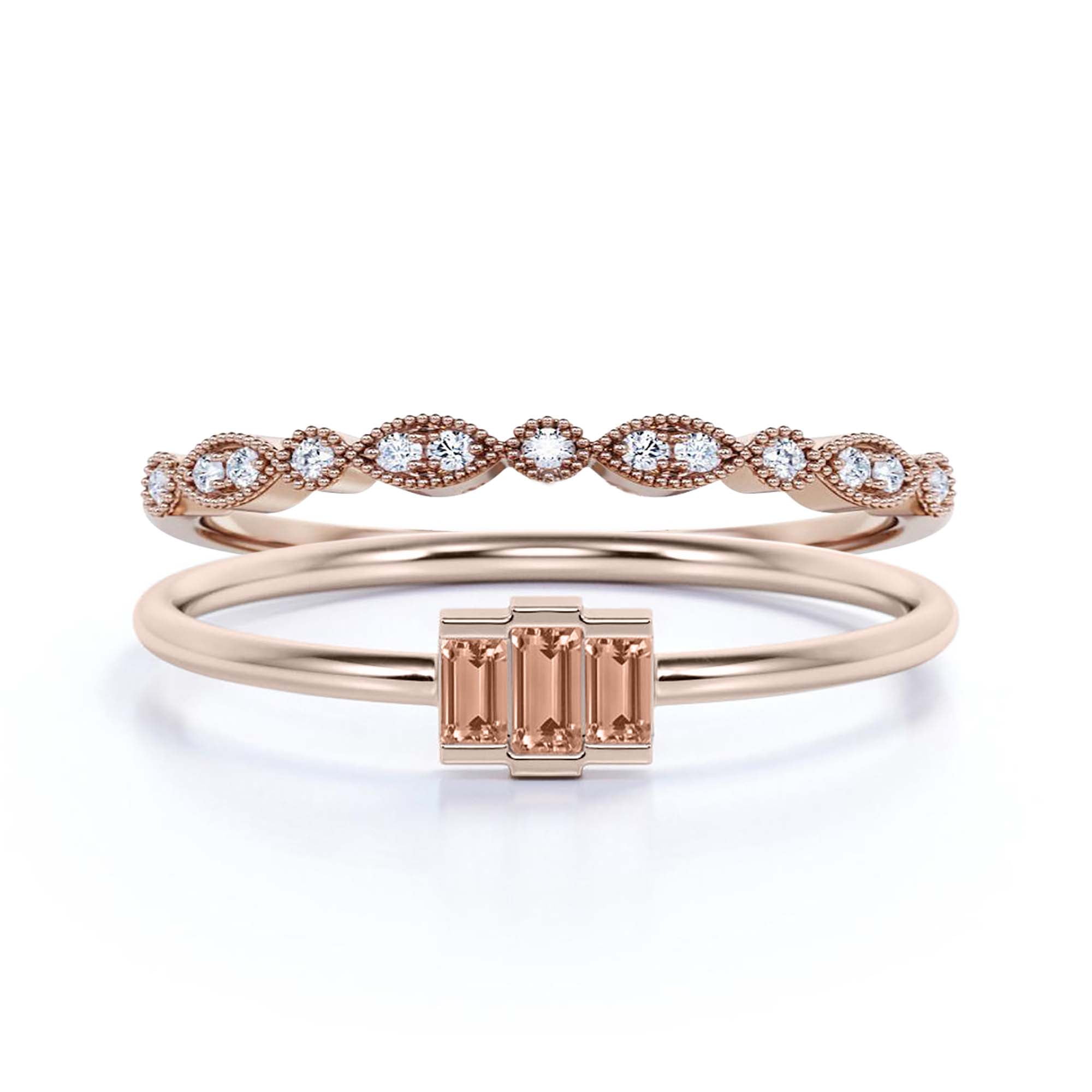 Dazzling 1.20 Carat Baguette Cut Trilogy Morganite Engagement Ring ...