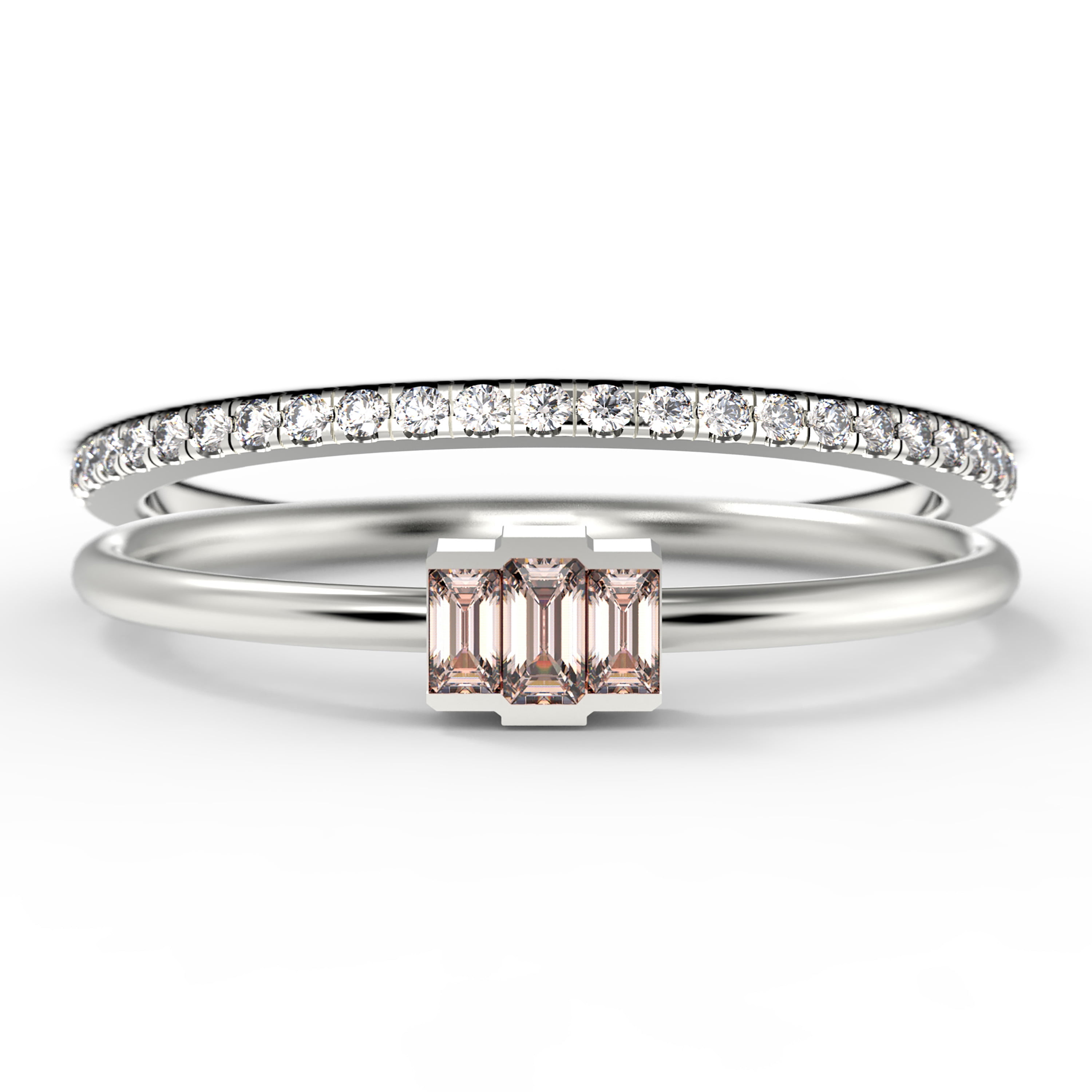 Dazzling 1.20 Carat Baguette Cut Trilogy Morganite Engagement Ring ...