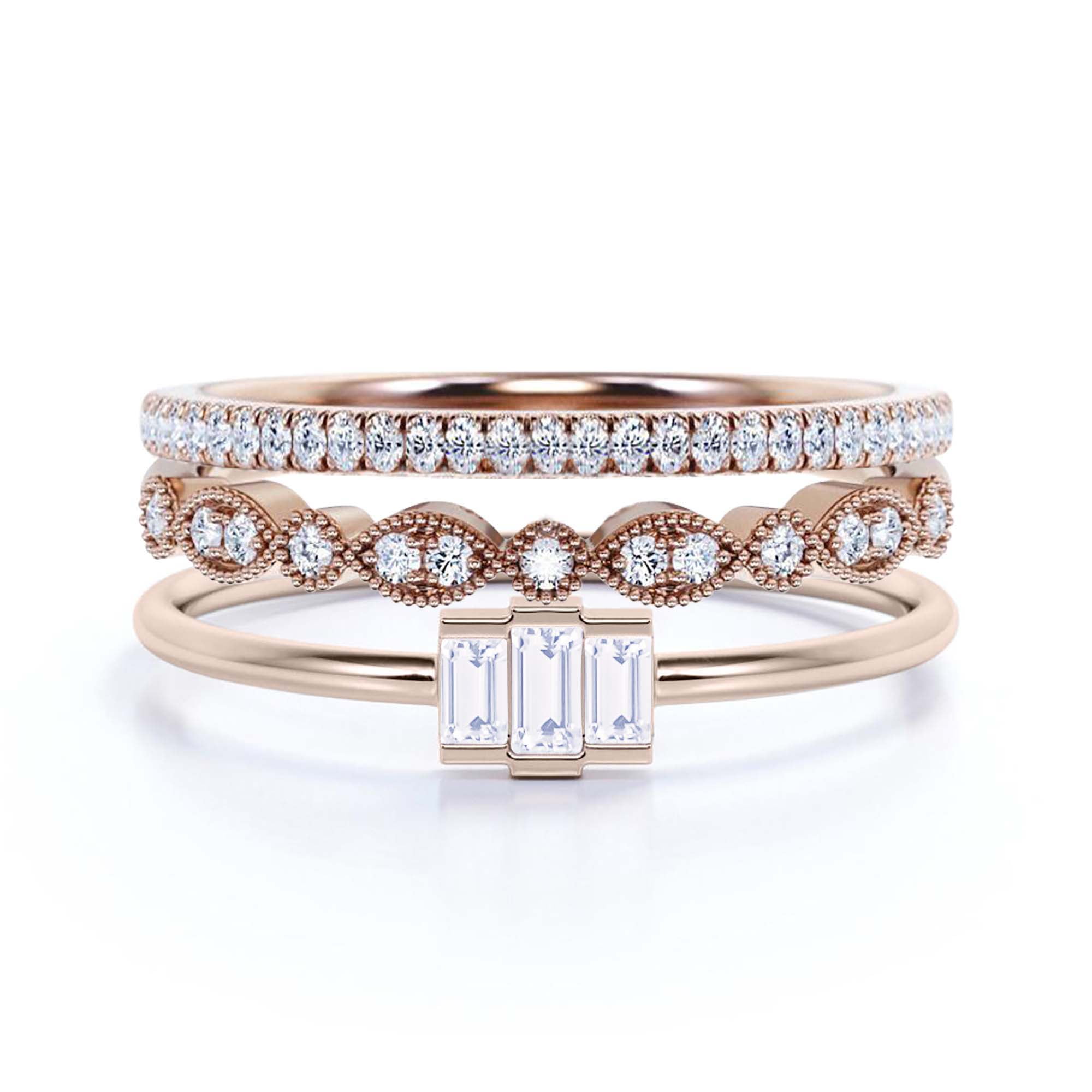 Dazzling 1.70 Carat Baguette Cut Trilogy Diamond Moissanite Engagement ...