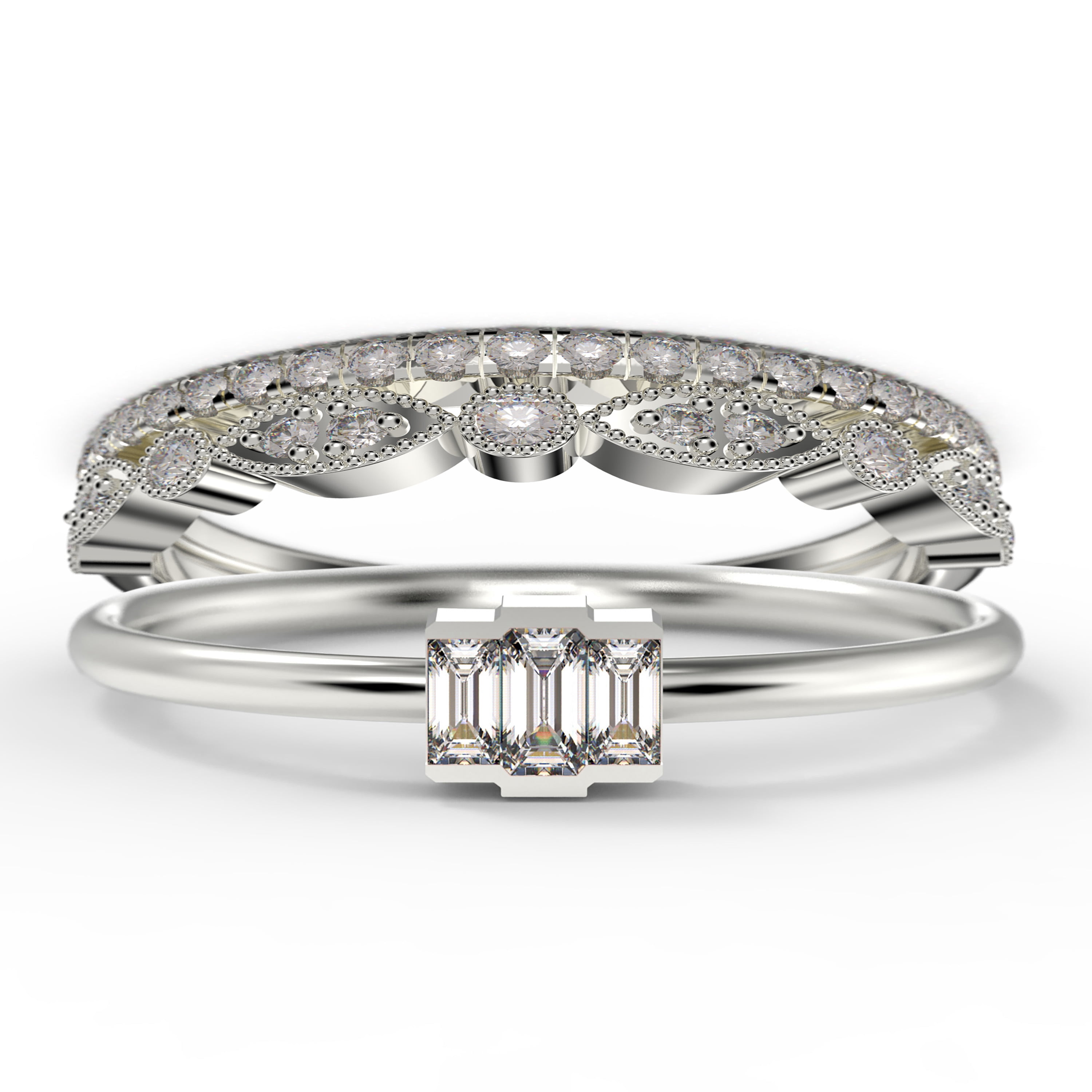 Dazzling 1.70 Carat Baguette Cut Trilogy Diamond Moissanite Engagement ...