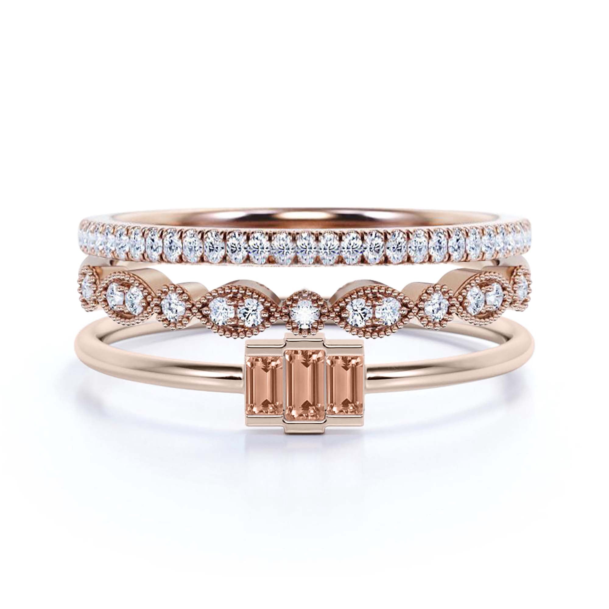 Dazzling 1.70 Carat Baguette Cut Trilogy Morganite Engagement Ring ...