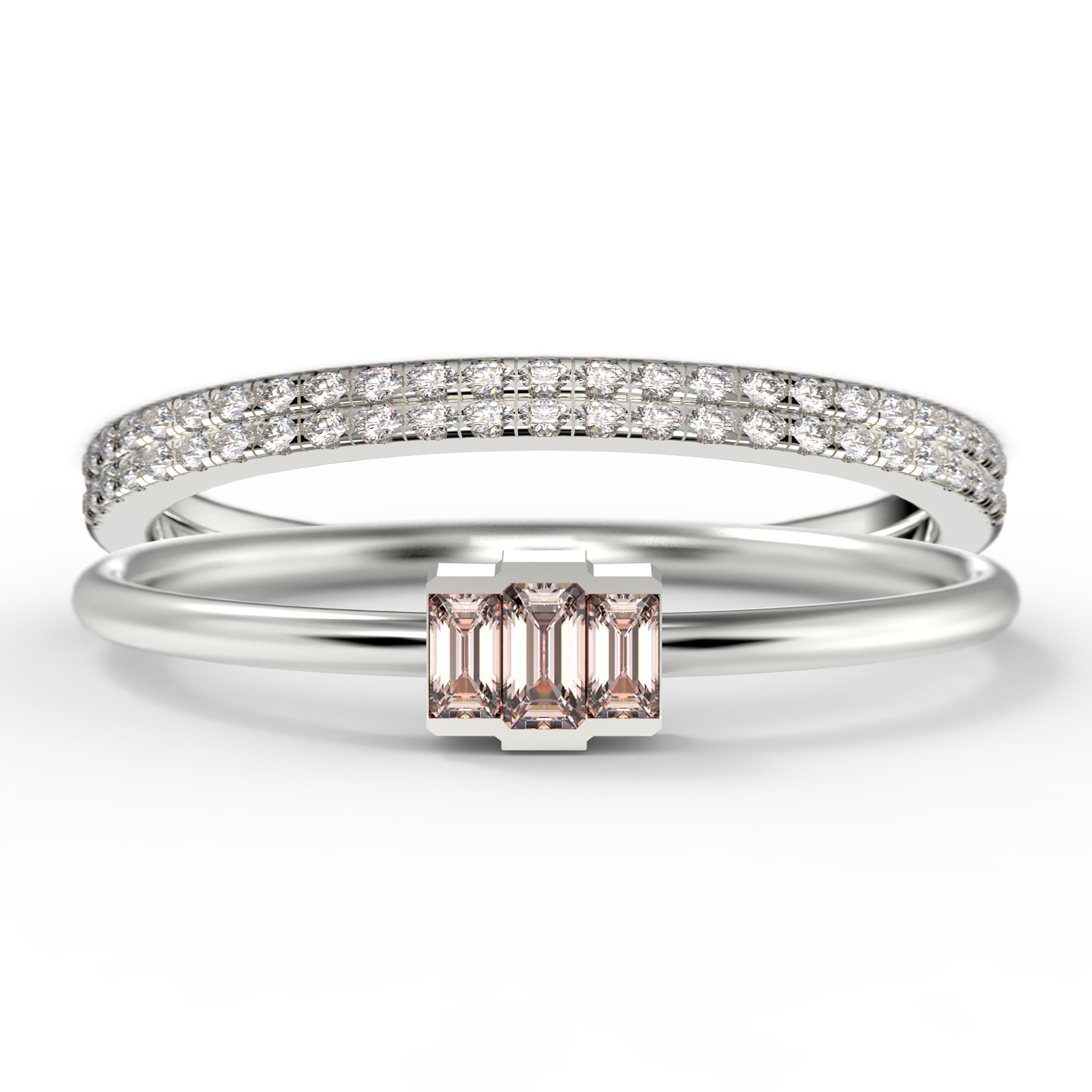 Dazzling 1.70 Carat Baguette Cut Trilogy Morganite Engagement Ring ...