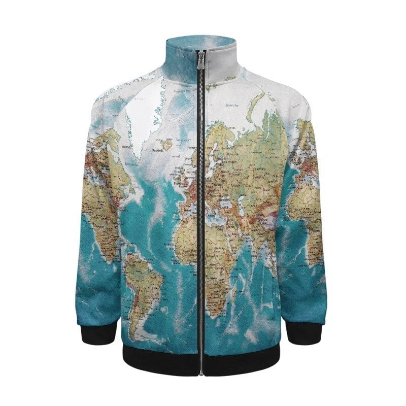 Dazzling 3D Wrold Map Baseball Jacket Men Bomber Jacket Harajuku ...